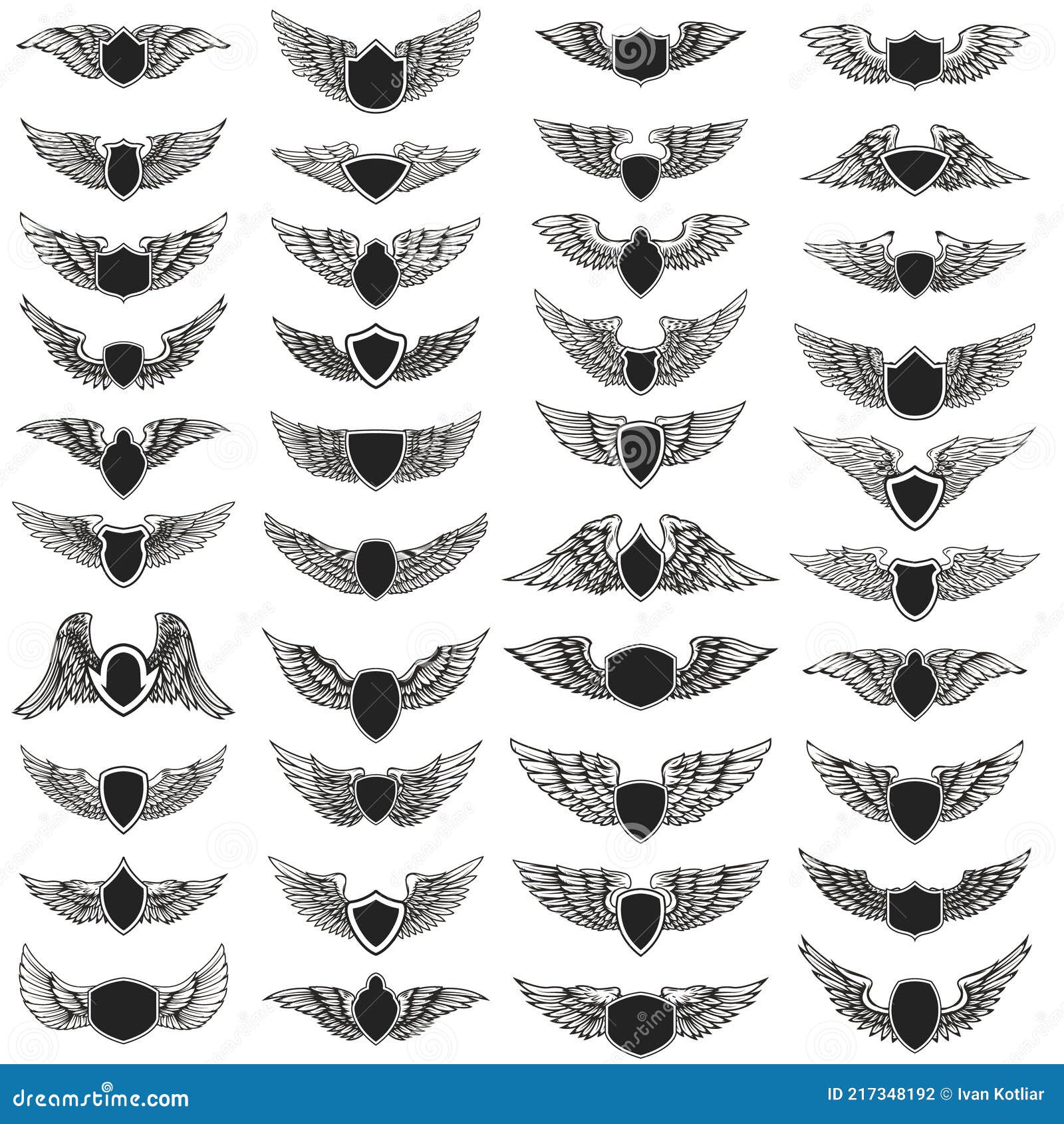 Set of Emblems with Wings. Design Element for Logo, Label, Emblem, Sign ...