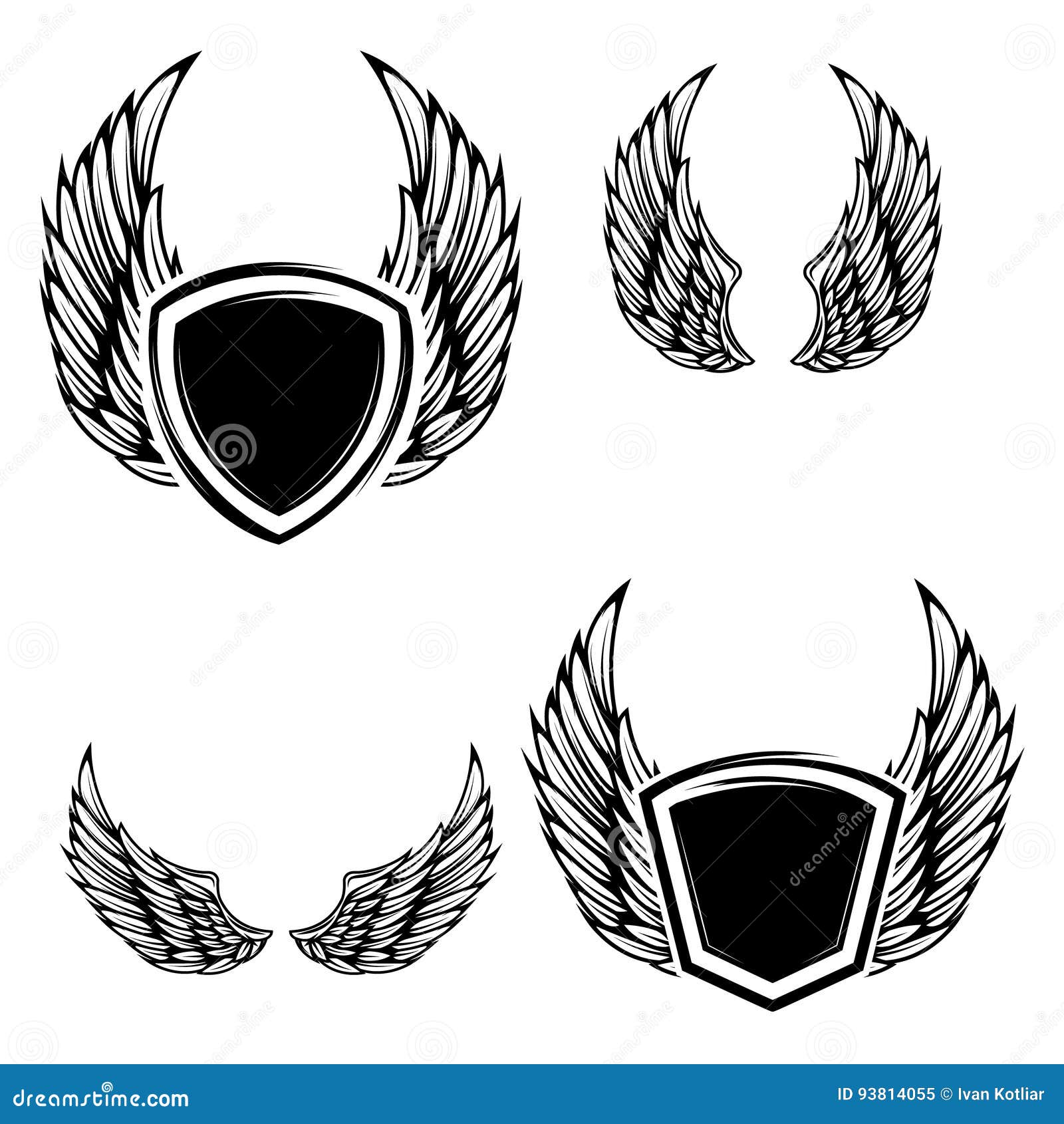 Set of the Emblems with Wings. Stock Vector - Illustration of medieval ...