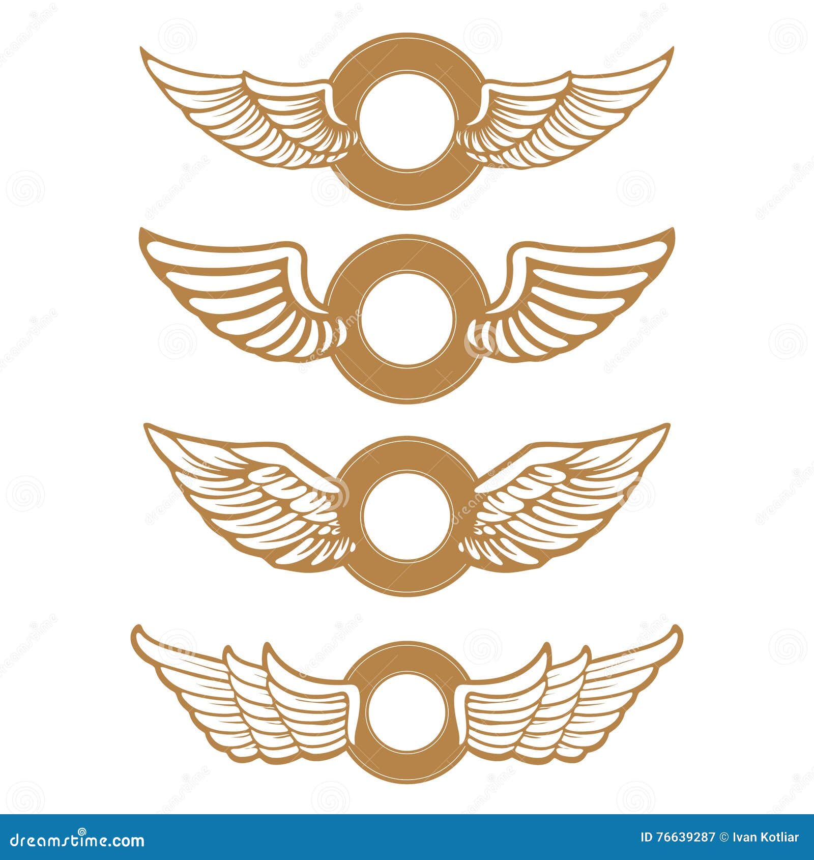 Set of the Emblems with Wings in Gold Style Isolated on White Stock ...