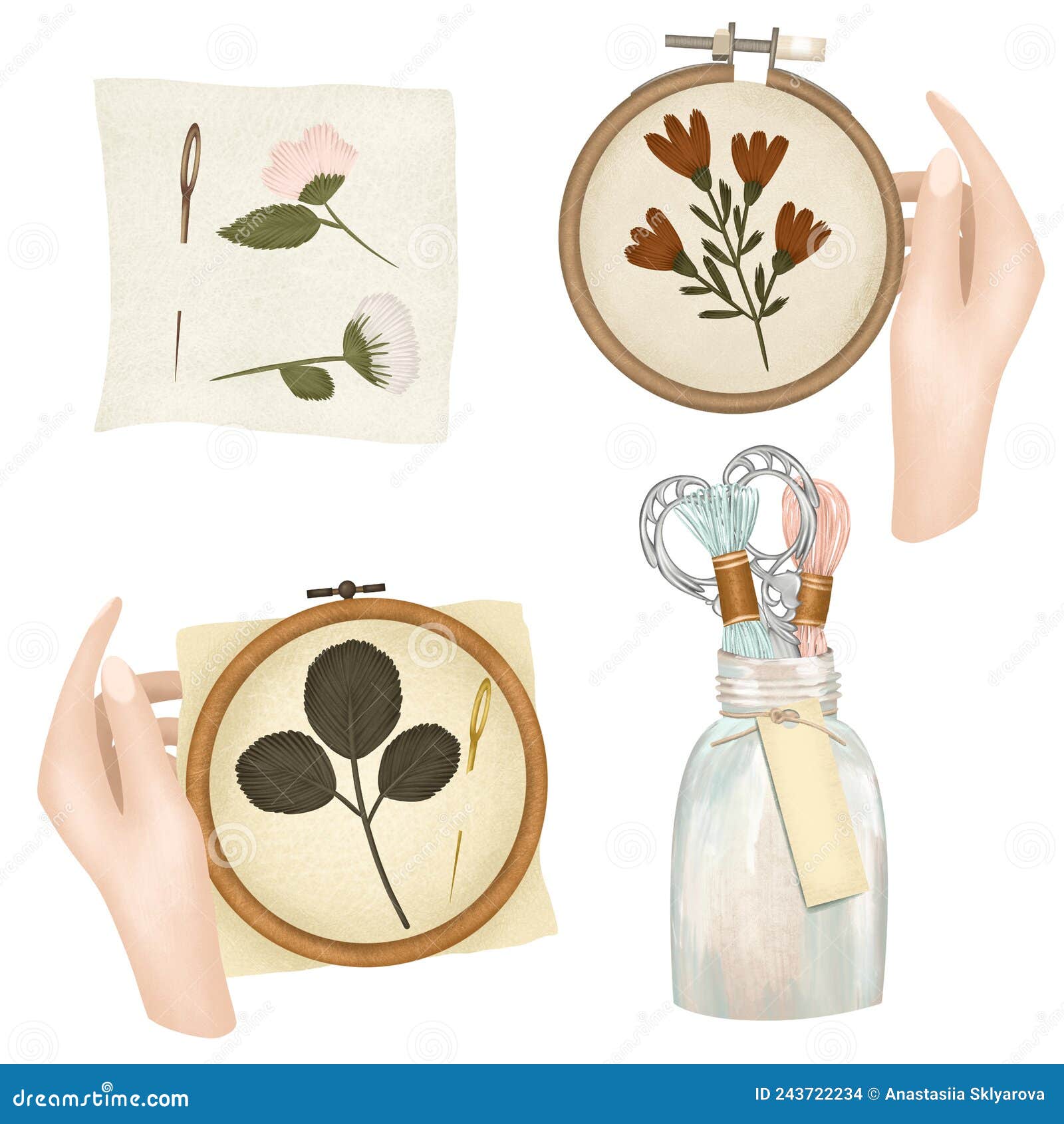 Set of Embroidery Graphic Elements, Embroidery Hoop and Needlework ...