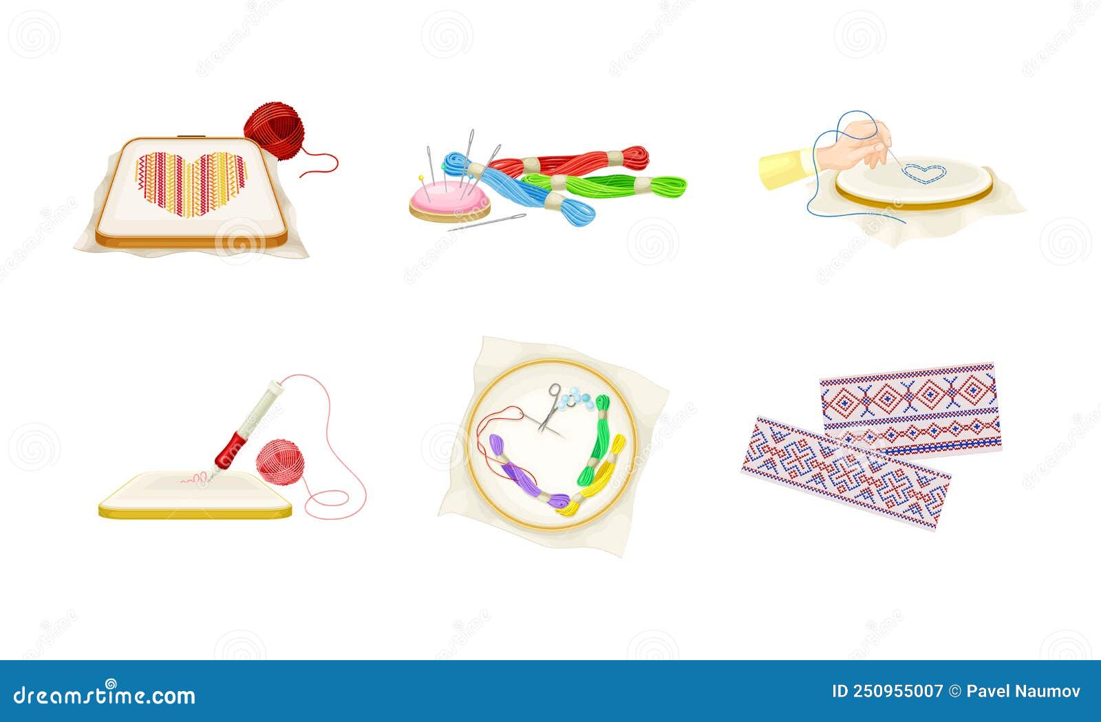 Set of Embroidery and Needlework Tools. Embroidery Hoop, Threads ...