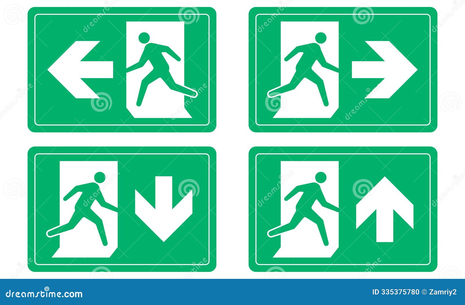 Set of Emergency Exit Route Signs with Various Direction Arrows Stock ...