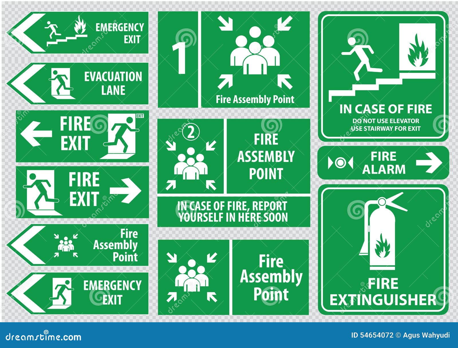Set of emergency exit Sign stock illustration. Illustration of meet ...