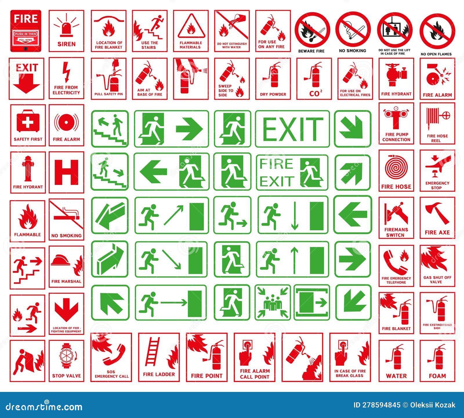 Set of Emergency Exit Signs in Case of Fire Danger Stock Vector ...