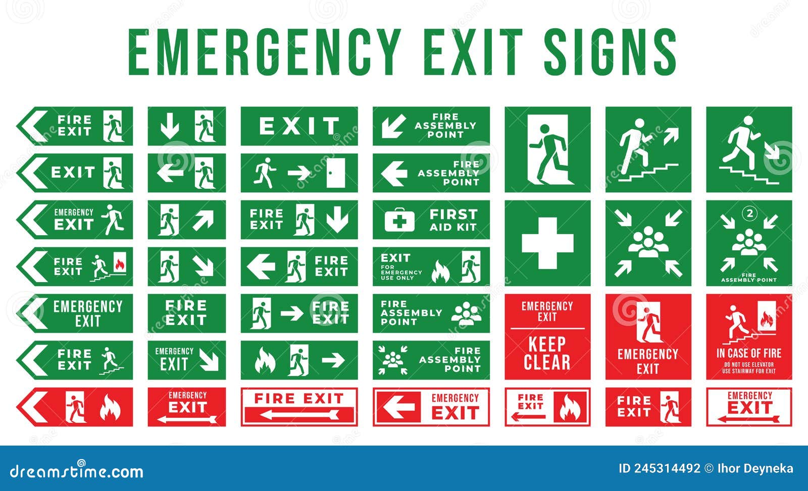 Set of Emergency Exit Signs. Evacuation and Relocation of People To ...