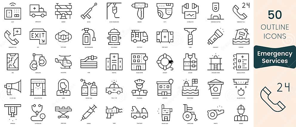 Set of Emergency Services Icons. Thin Linear Style Icons Pack Stock ...