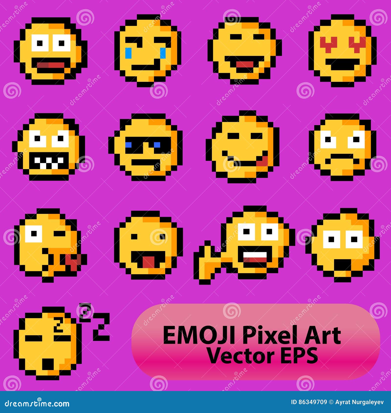 Pixel Art Emoticons. Cartoon Drawings With Different Emotions. Graphic ...