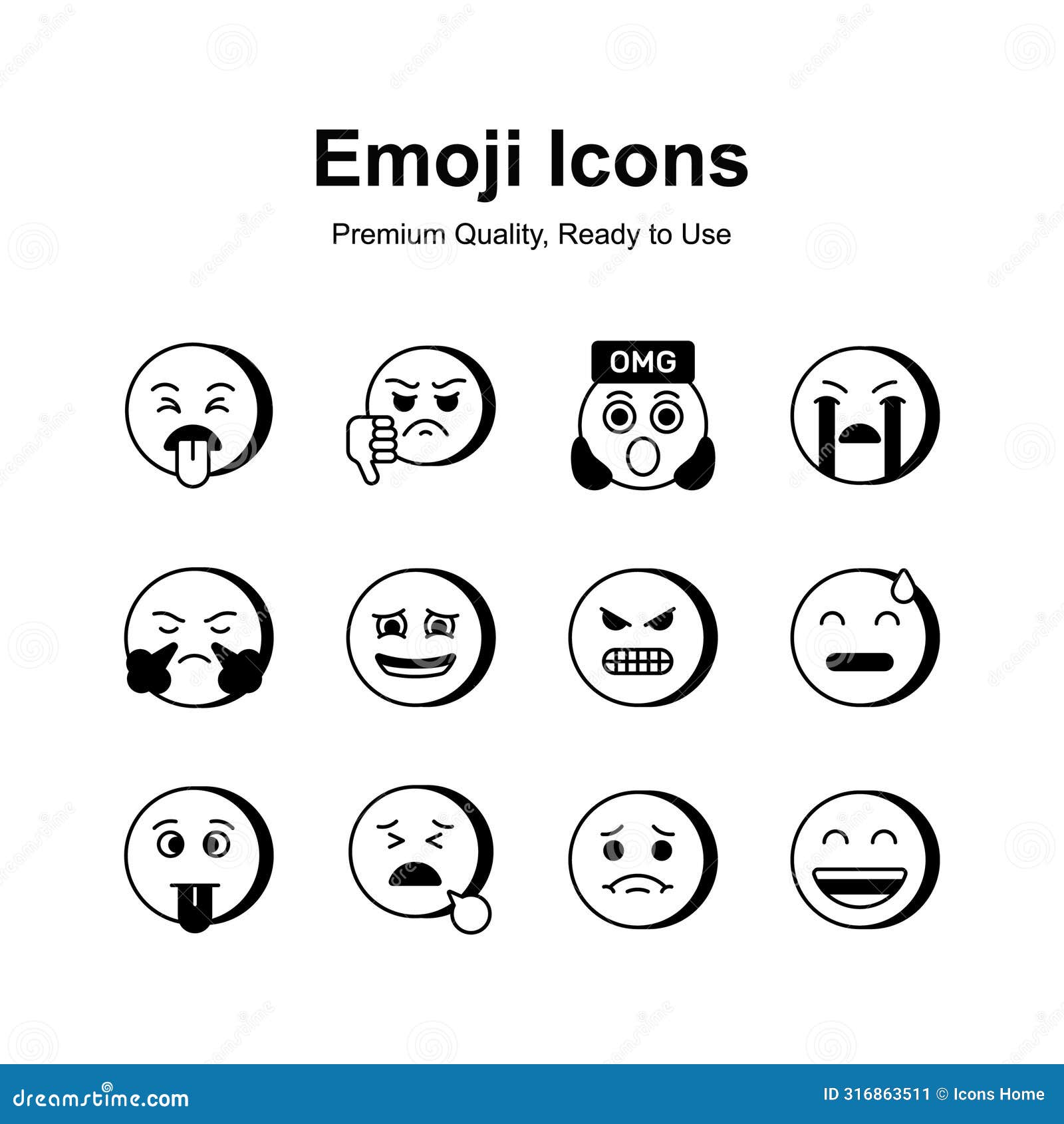 Set of Emoji Icons, Cute Expressions Vector Design Stock Vector ...