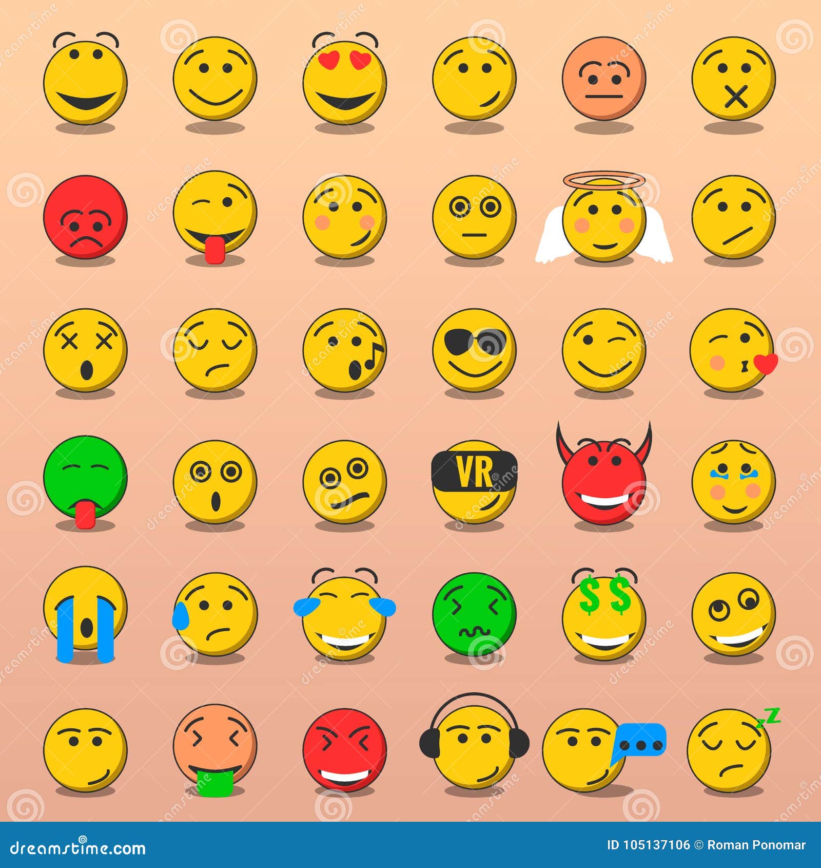 Set of Emoji, Smile Emoji Faces Flat Style Stock Vector - Illustration ...