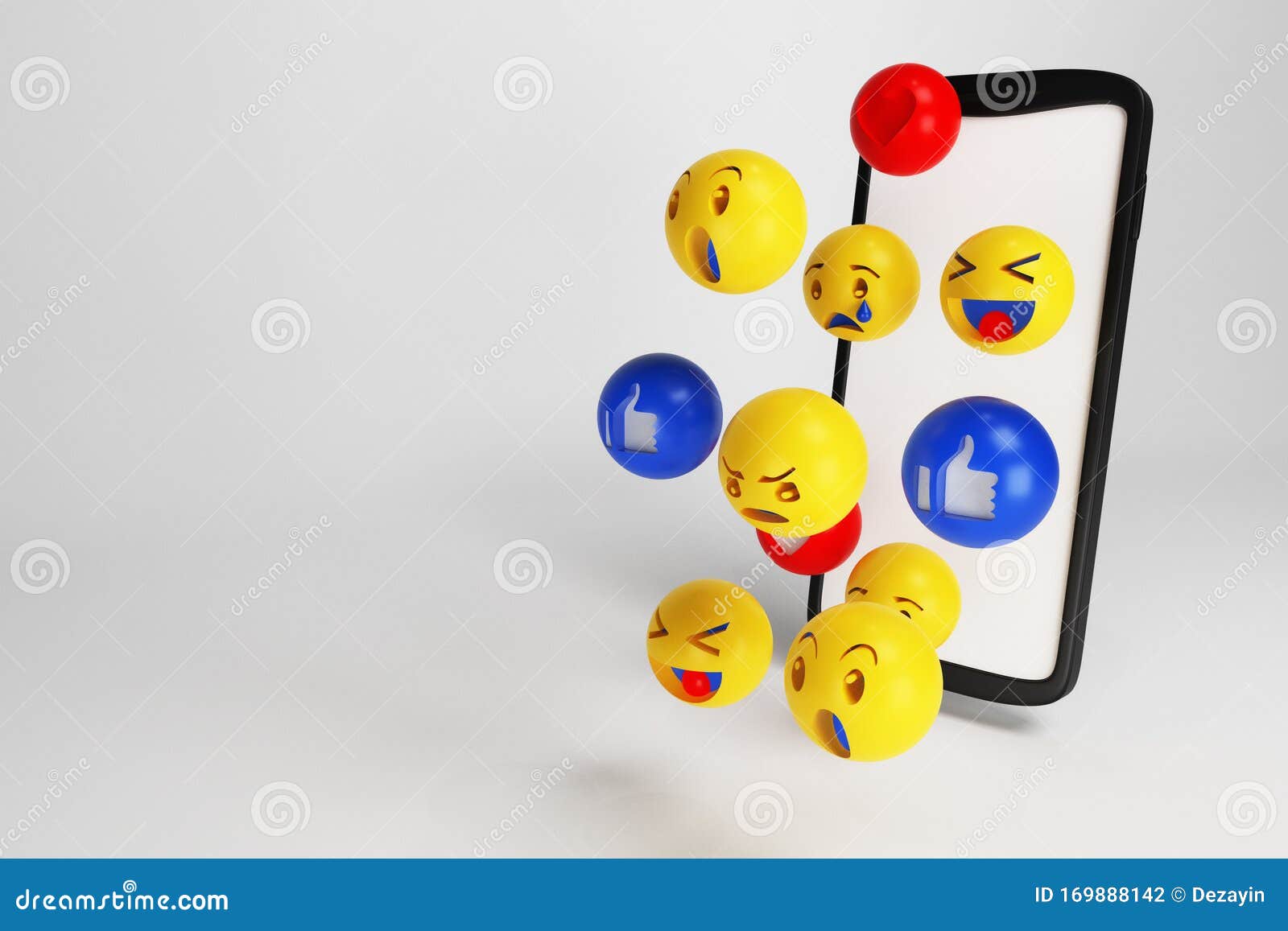 Set Of Emojis, Happy Smiley Design With Mobile Phone. 3d Rendering ...