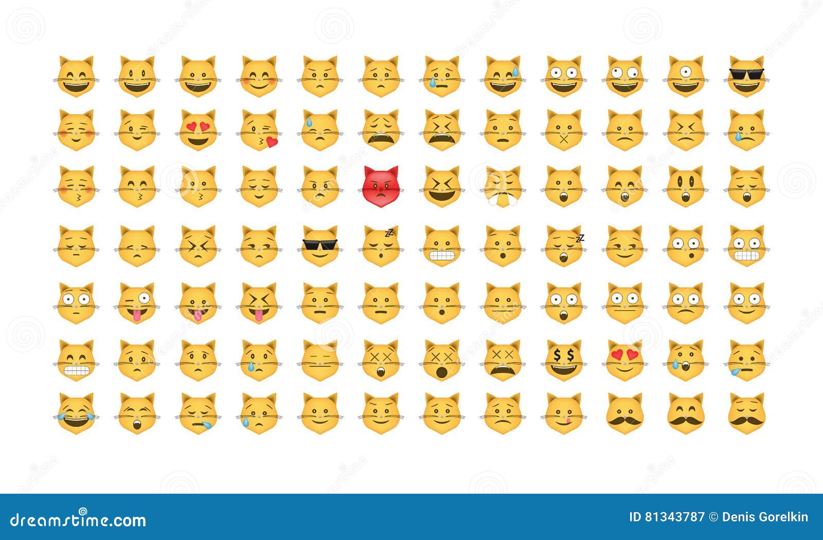 Set of Emoticon Cat Vector. Stock Vector - Illustration of emotion ...