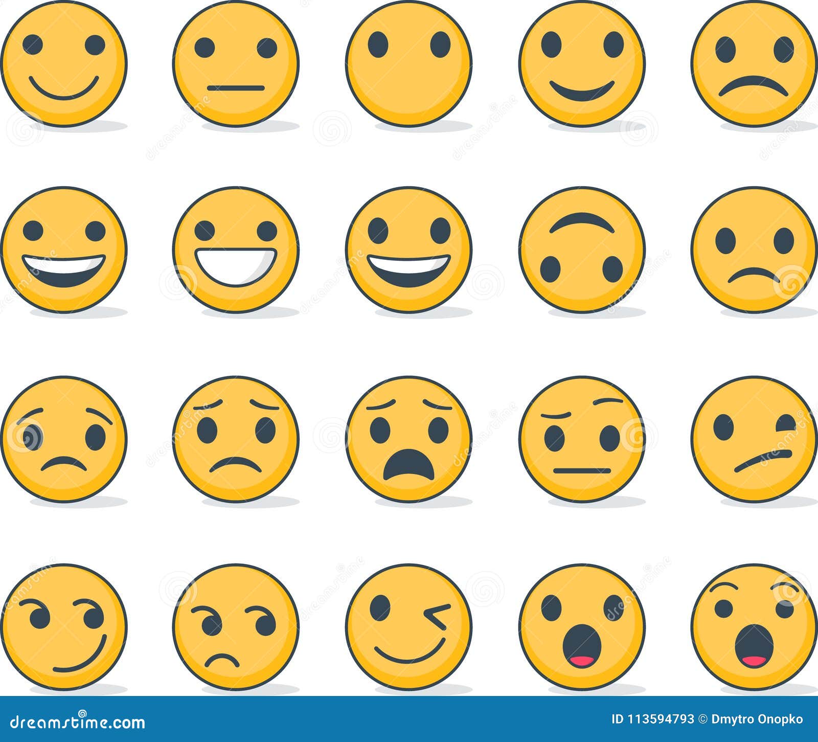 Set Of Emoticons With Different Emotions Stock Vector - Illustration of ...