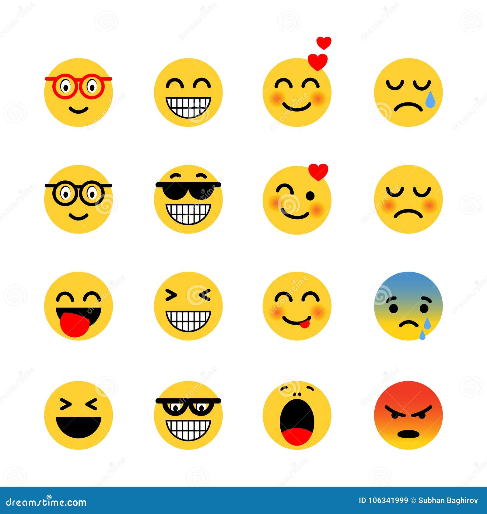 Set of Emoticons. Expressions Face Icons Simple Flat Illustration Stock ...