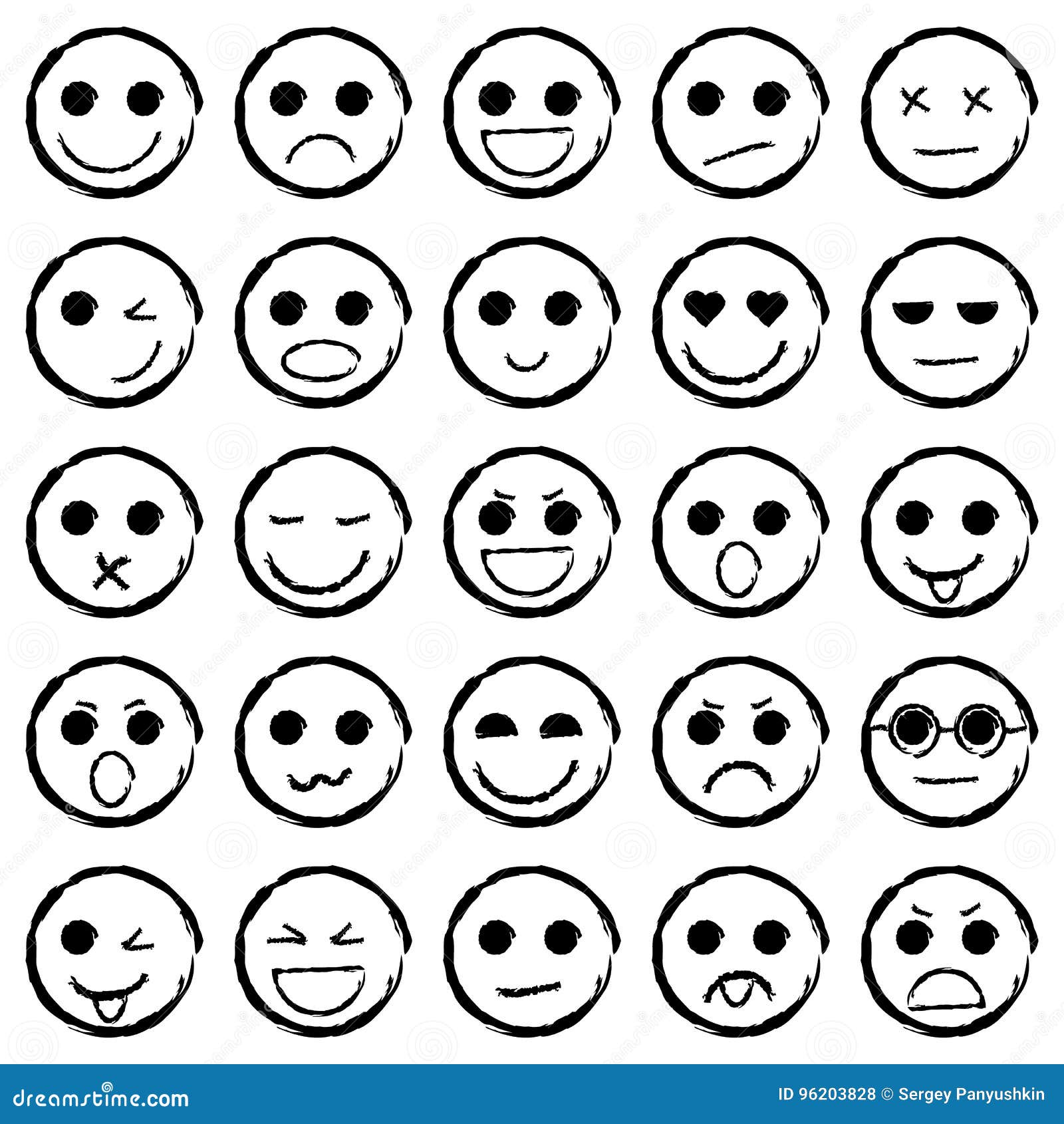 Set of Emoticons Hand Drawn. Collection Emoji Icons Stock Vector ...