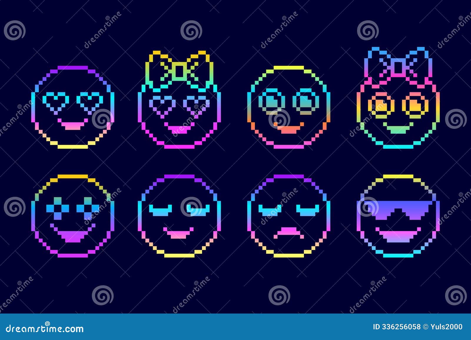 Set of Emoticons in Pixel Art Style Stock Illustration - Illustration ...