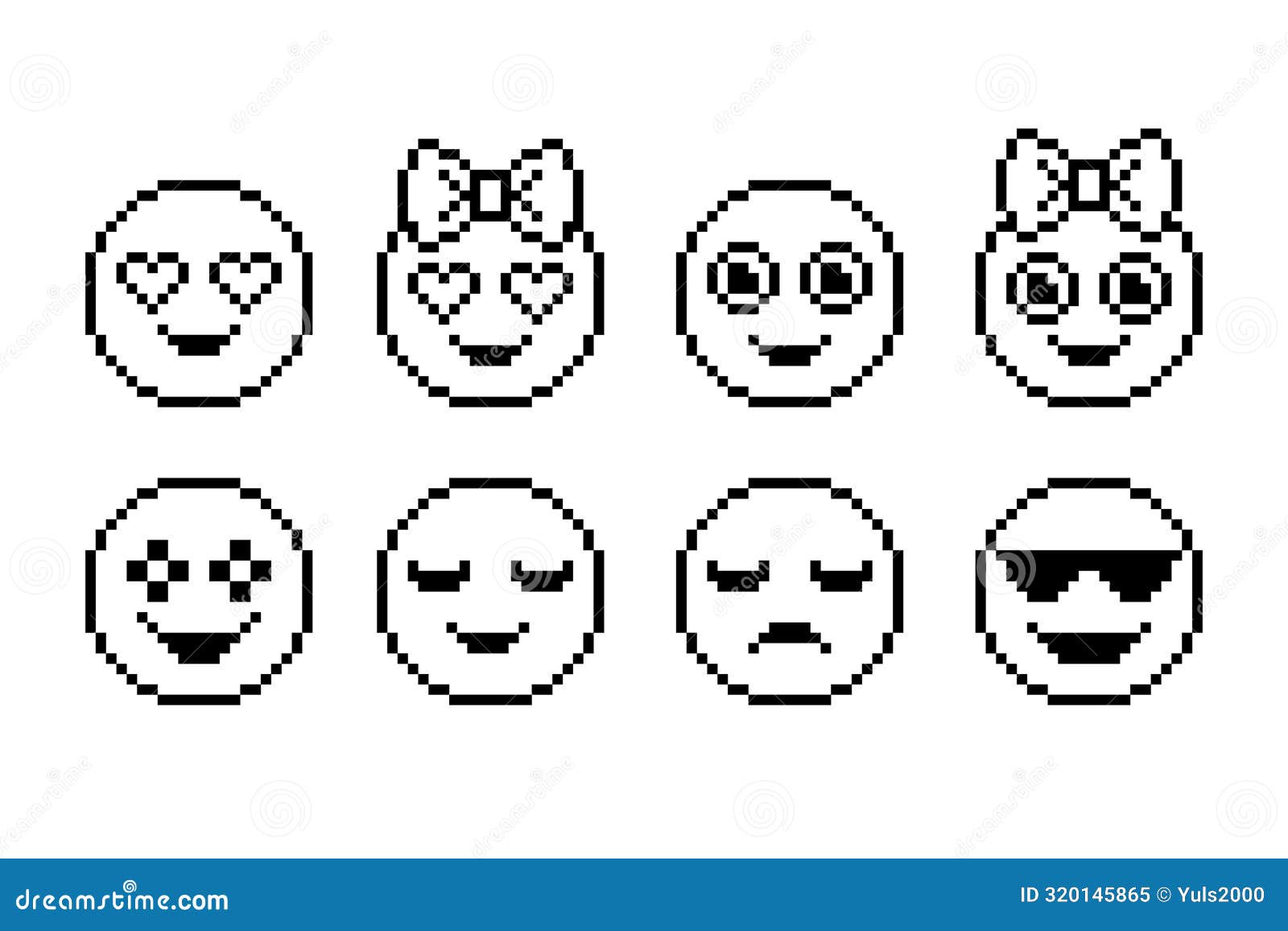 Set of Emoticons in Pixel Art Style Stock Vector - Illustration of ...