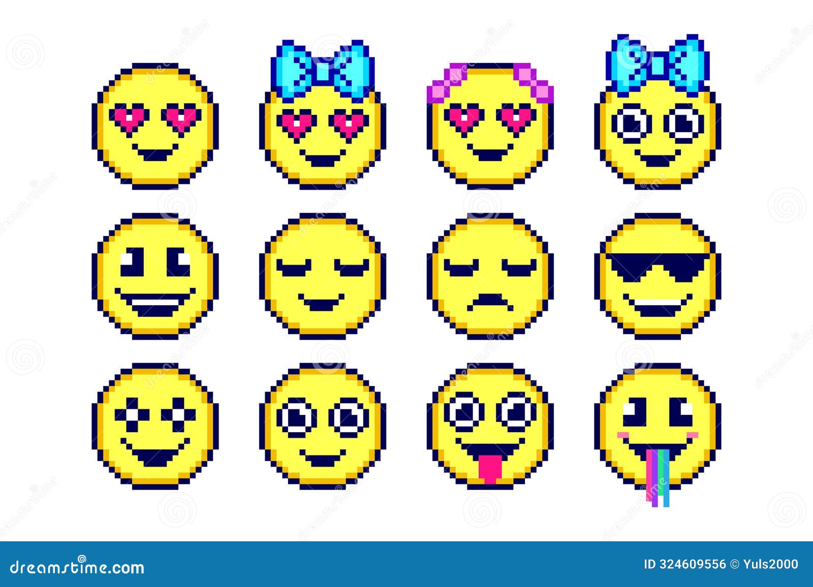Set of Emoticons in Pixel Art Style Stock Vector - Illustration of ...