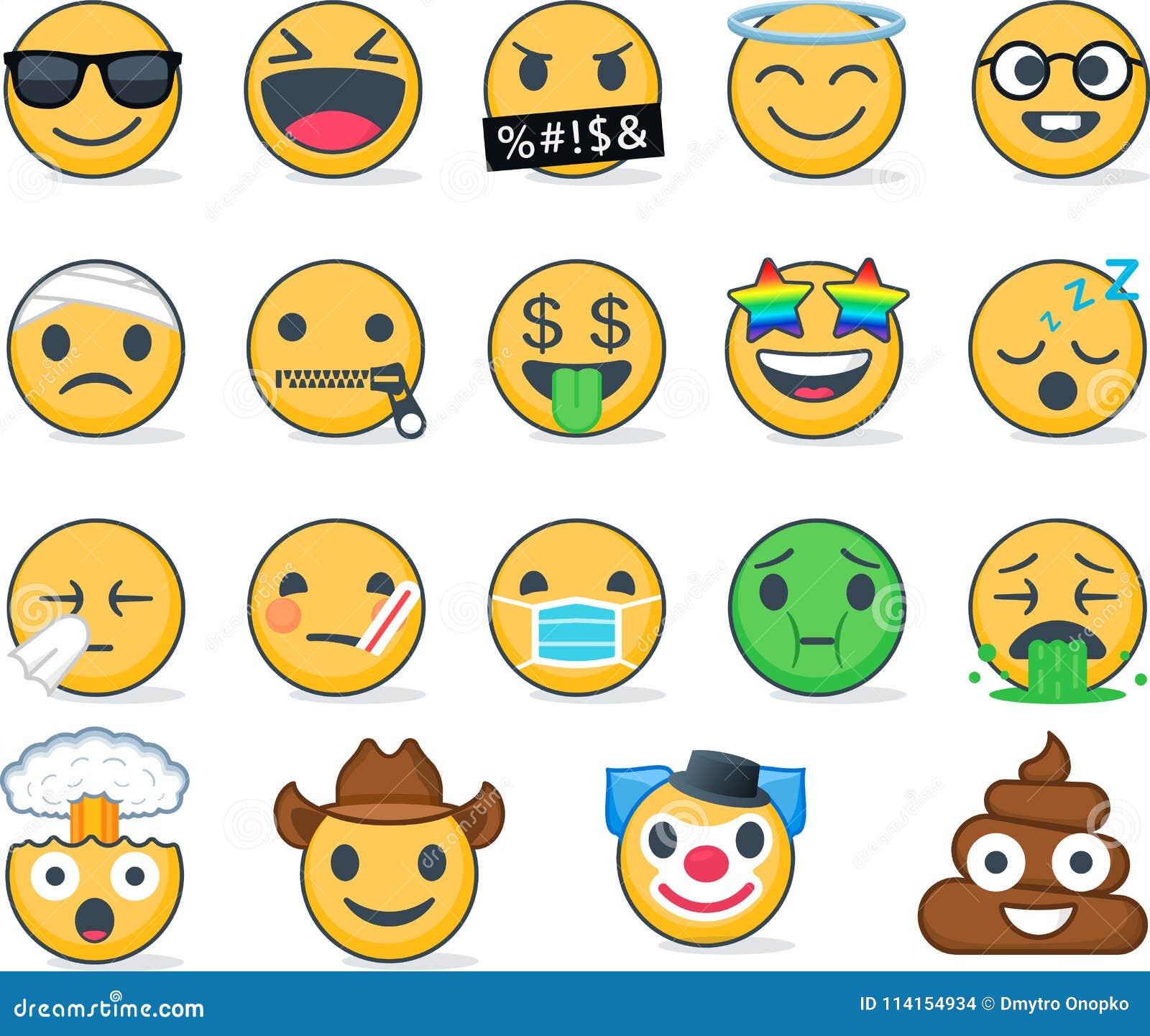 Set Emoticons Satz Von Emoji Stock Abbildung - Illustration von gefühle ...