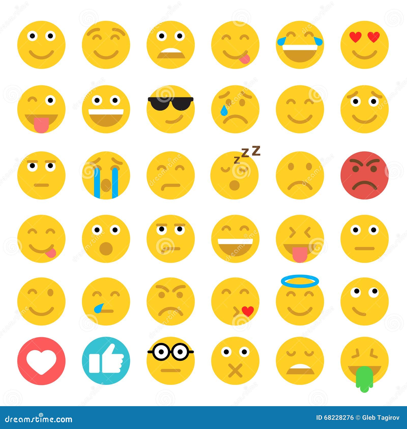 Set of Emoticons. Set of Emoji. Flat Style Illustrations Stock Vector ...