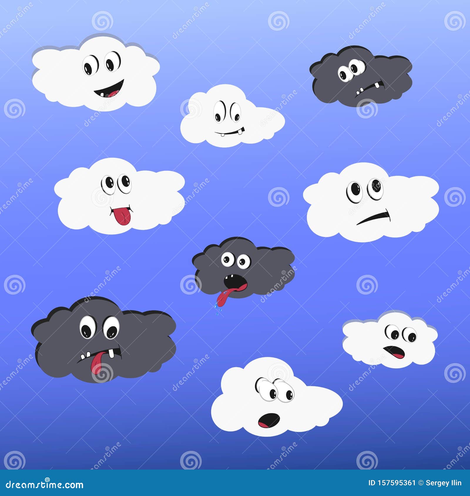 Set of Emoticons in the Shape of a Cloud with a Different Mood. Vector ...