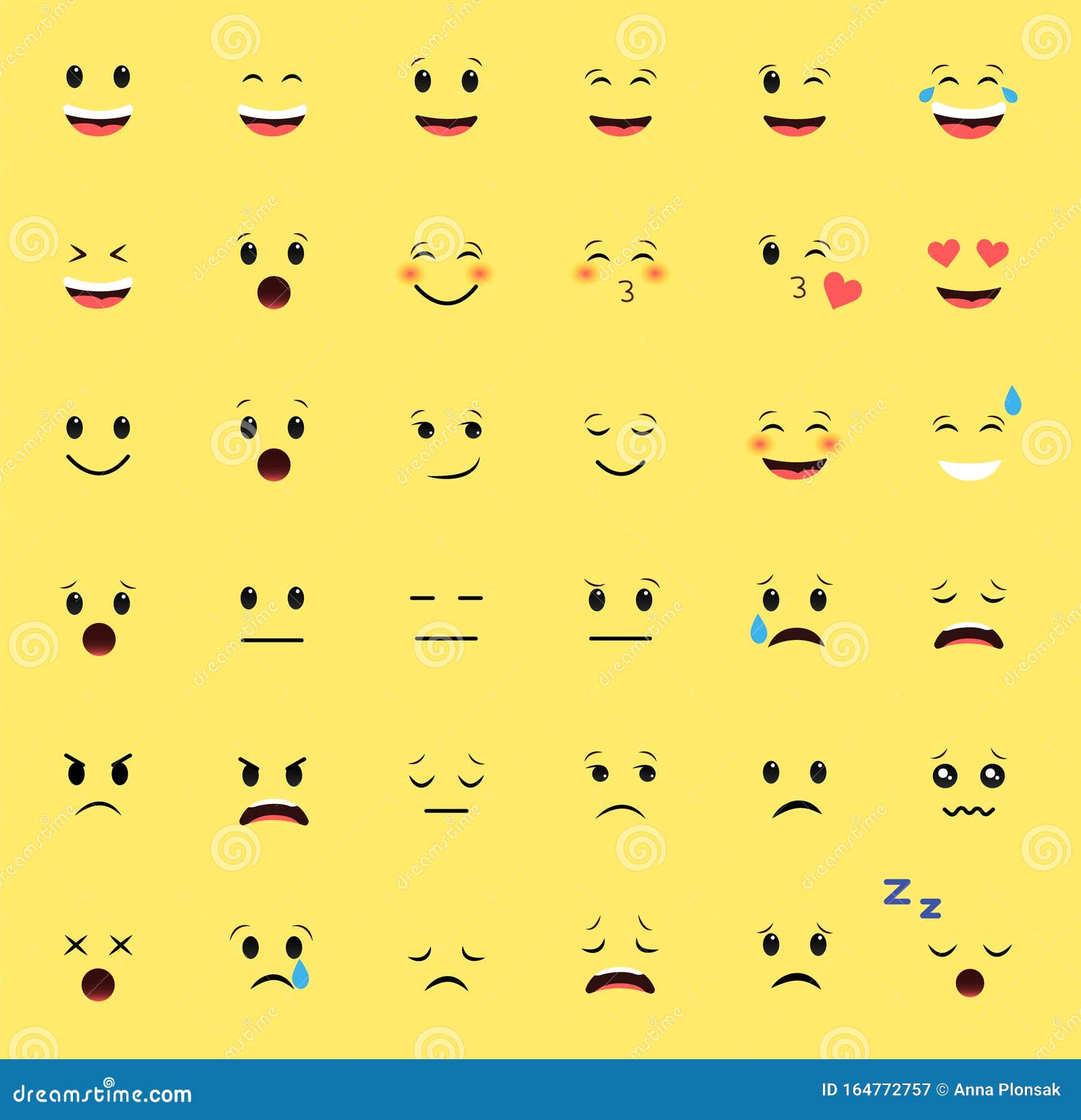 Set of Emoticons on a Yellow Background. Different Emotions Stock ...