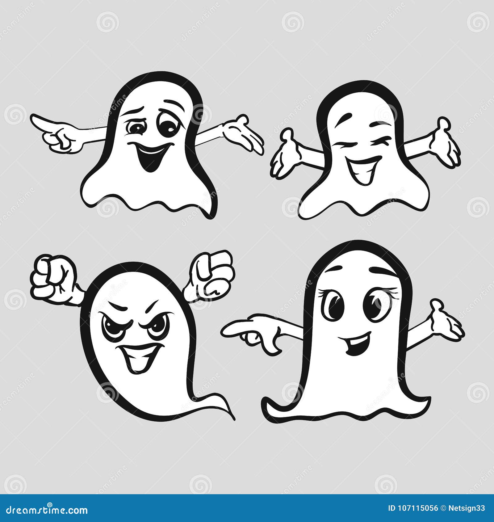 Set of Emotional Ghosts with Hands Stock Vector - Illustration of card ...