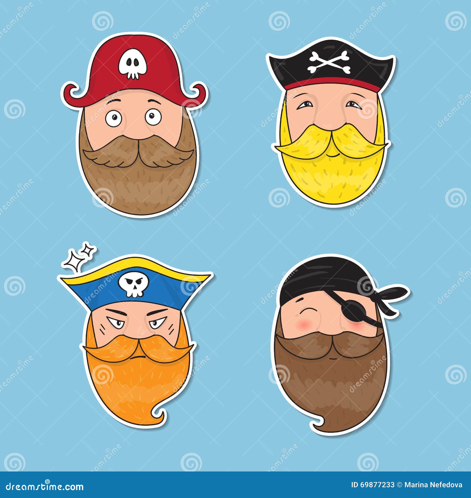 Set of Emotional Pirates. Different Emotional Faces Stock Illustration ...