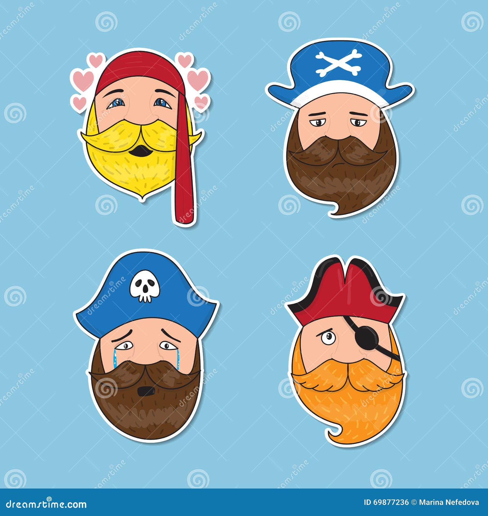 Set of Emotional Pirates. Different Emotional Faces Stock Illustration ...