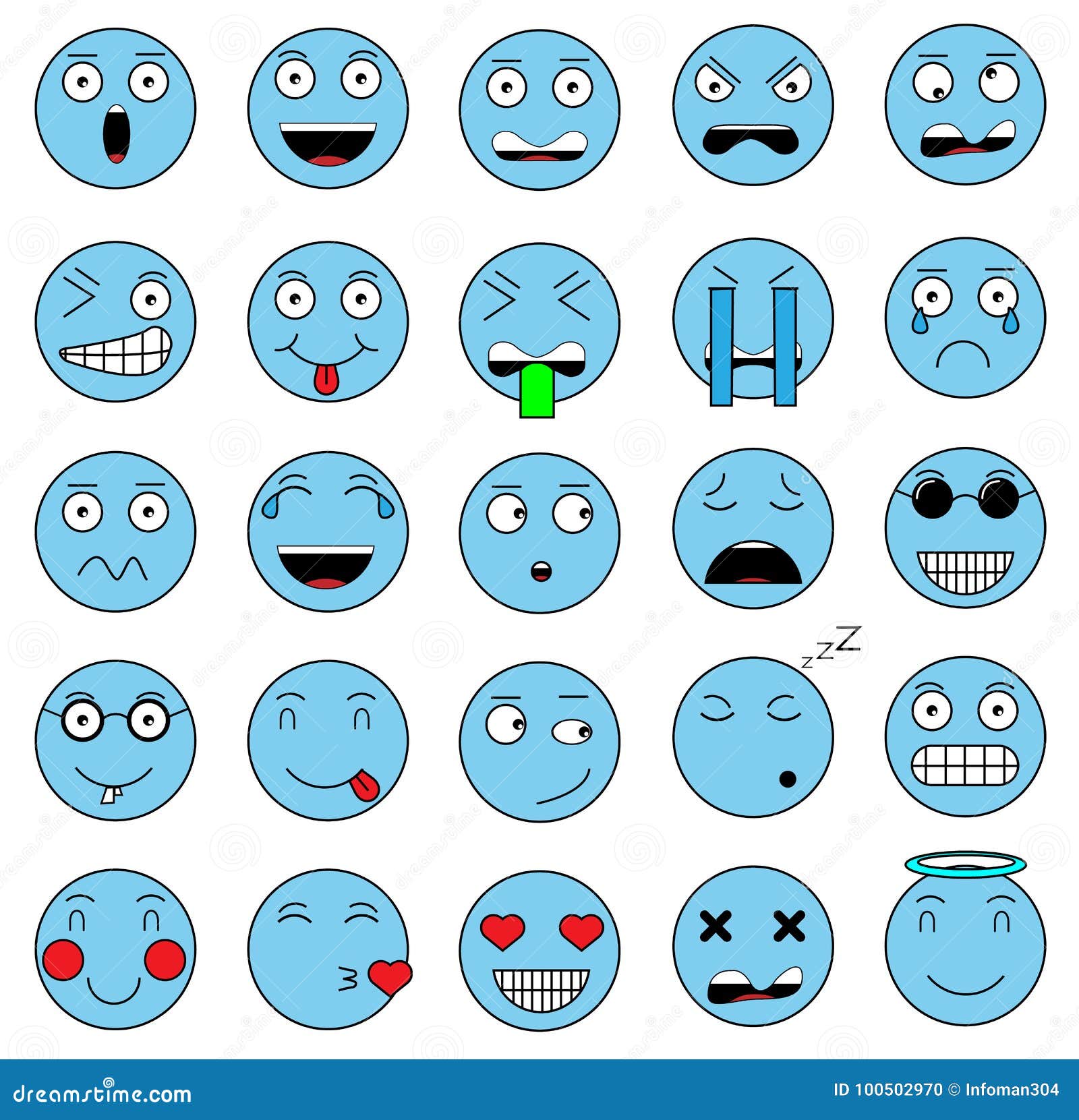 Emotions, Emoji, Different Facial Expressions Concept Cartoon Vector ...