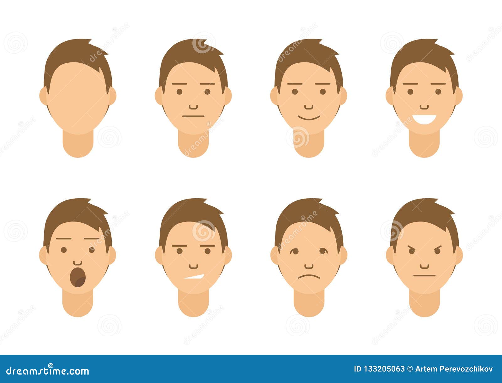 A Set Of Emotions. 8 Types Of Male Faces. Different Moods Vector Images. Royalty-Free Stock ...