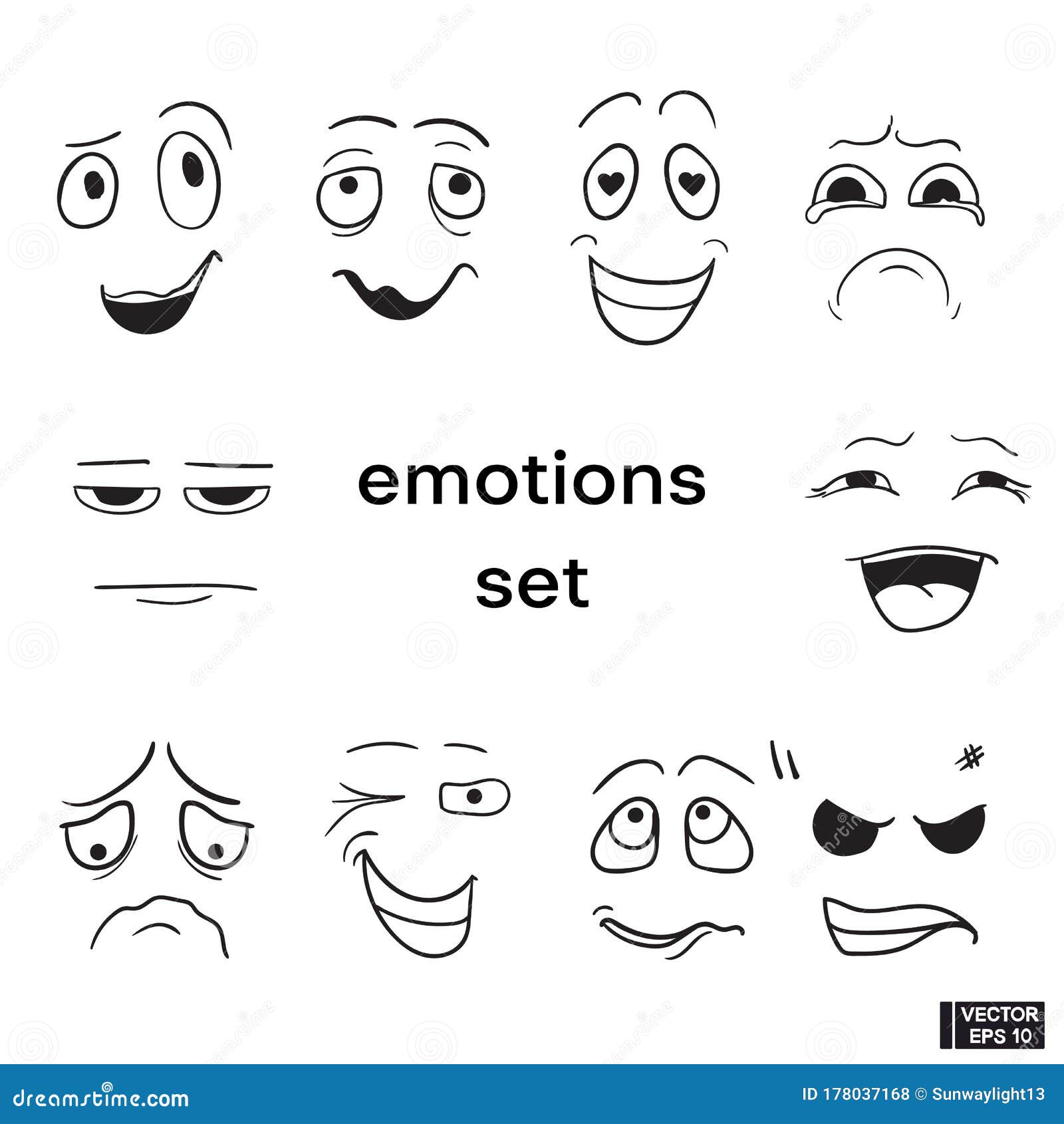 Set of emotions stock vector. Illustration of drawing - 178037168