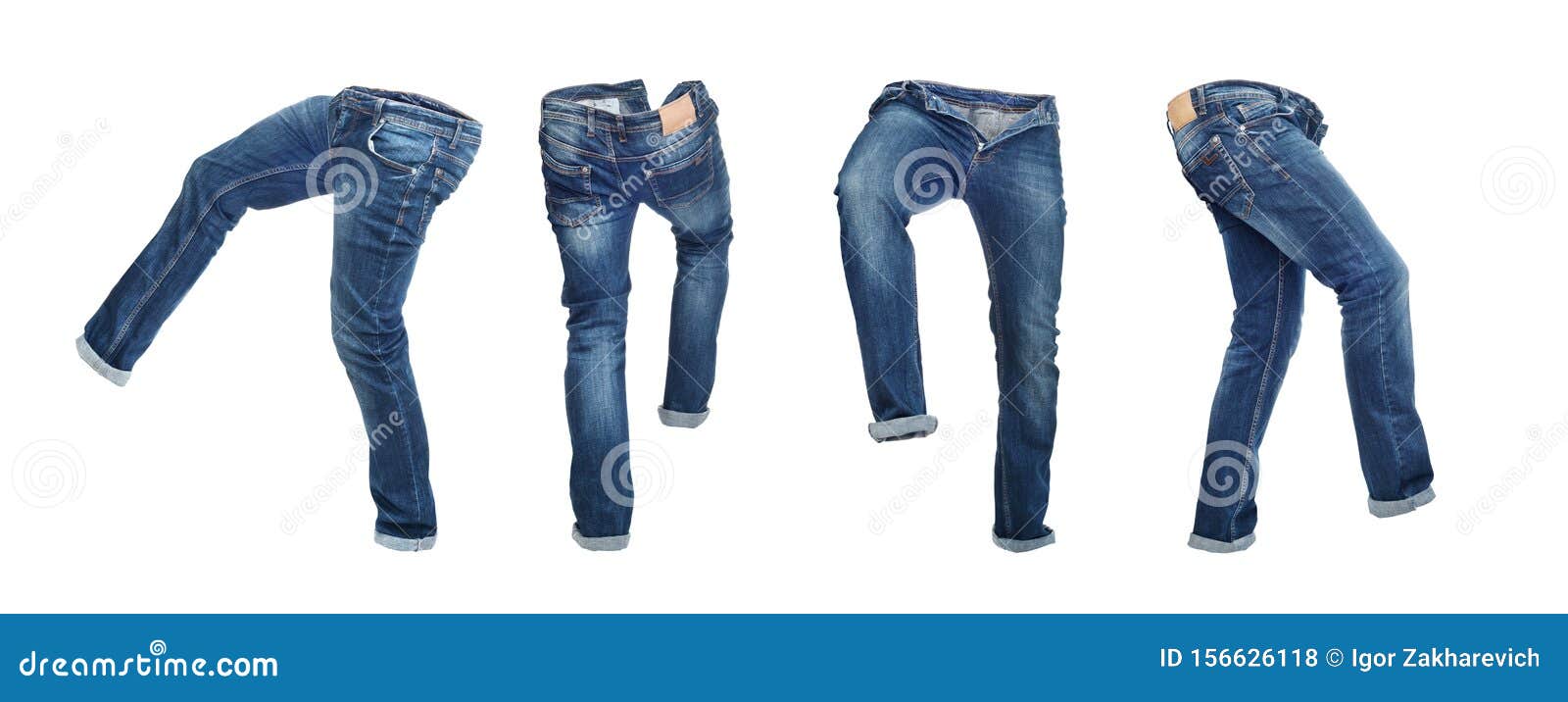Set of Empty Blank Jeans Pants in Different Poses Stock Photo - Image ...