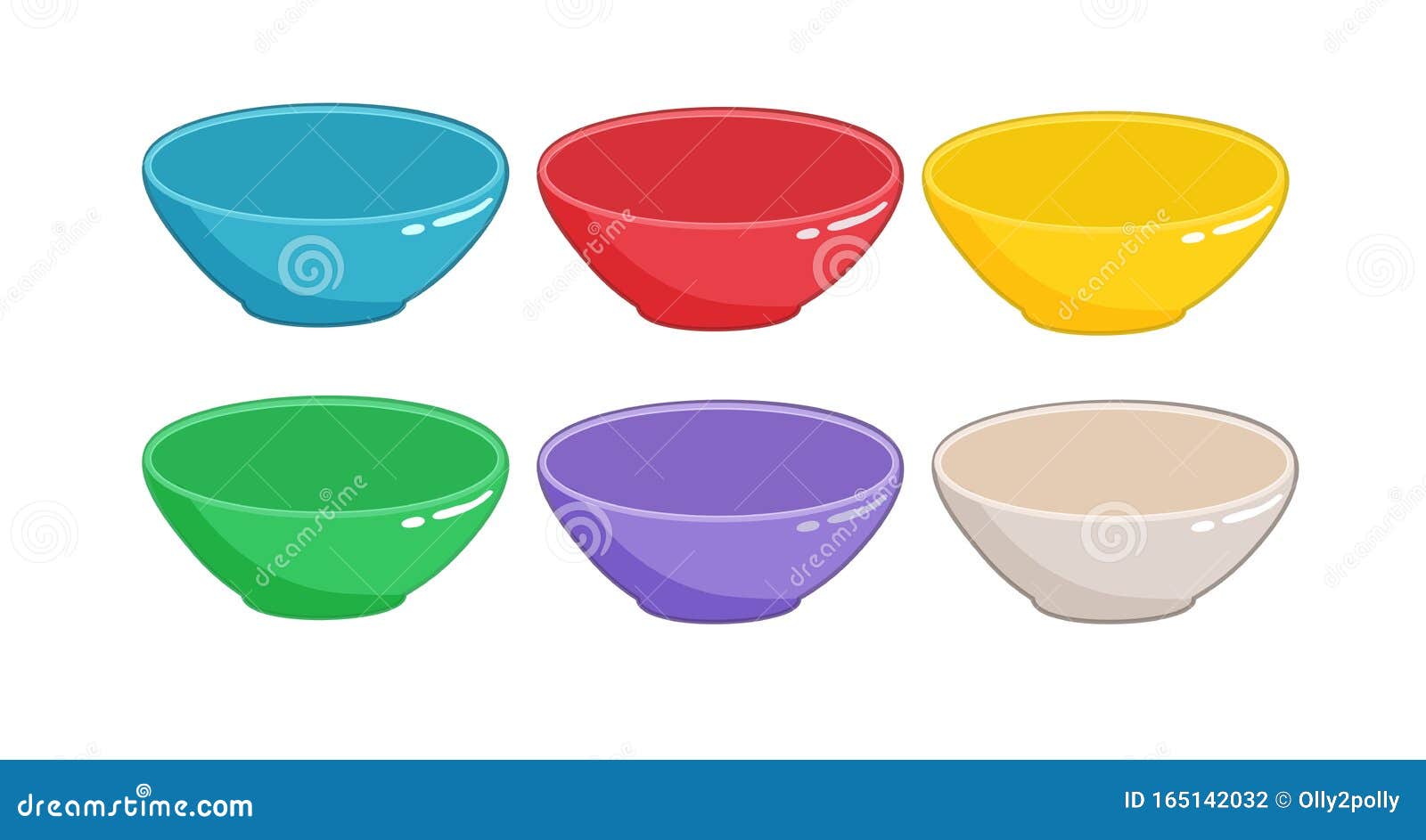 Set of Empty Bowls of Different Colors Isolated on White Background ...