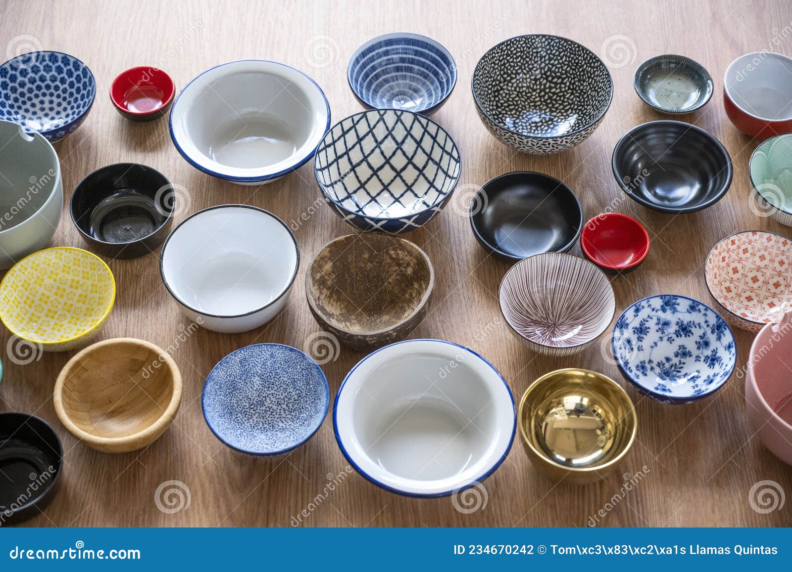 Set of Empty Bowls of Different Textures and Colors Stock Photo - Image ...