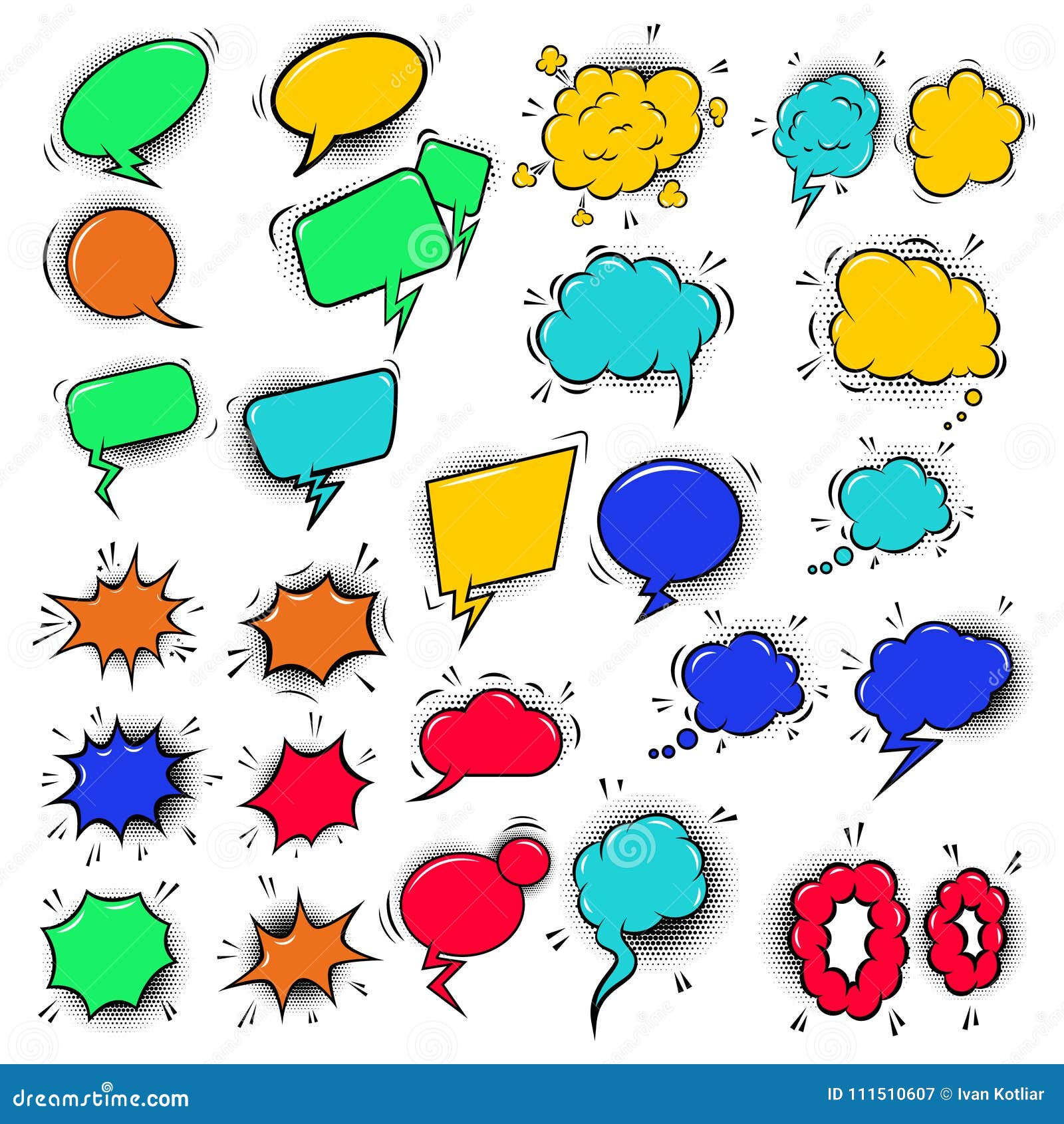 Set of Empty Colorful Comic Style Speech Bubbles. Design Element for ...
