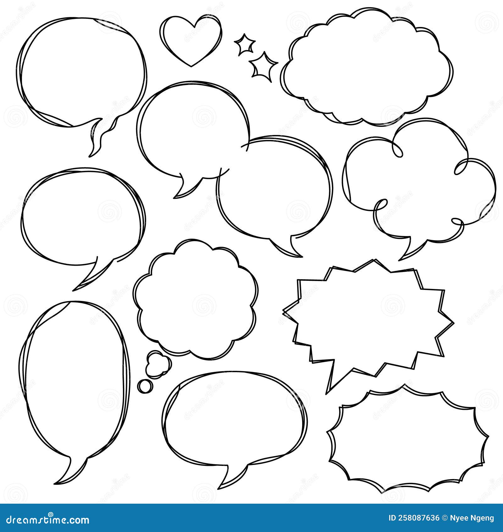 Set of Empty Comic Bubbles with Sketch Effect Stock Vector ...