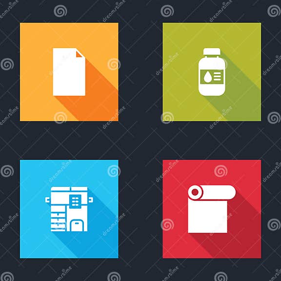 Set Empty Document Printer Ink Bottle Copy Machine and Roll of Paper ...