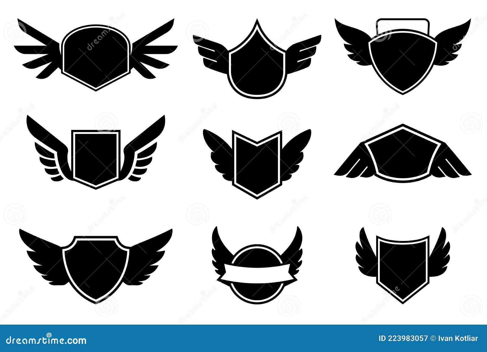 Set of the Empty Emblems with Wings. Design Element for Logo, Label ...