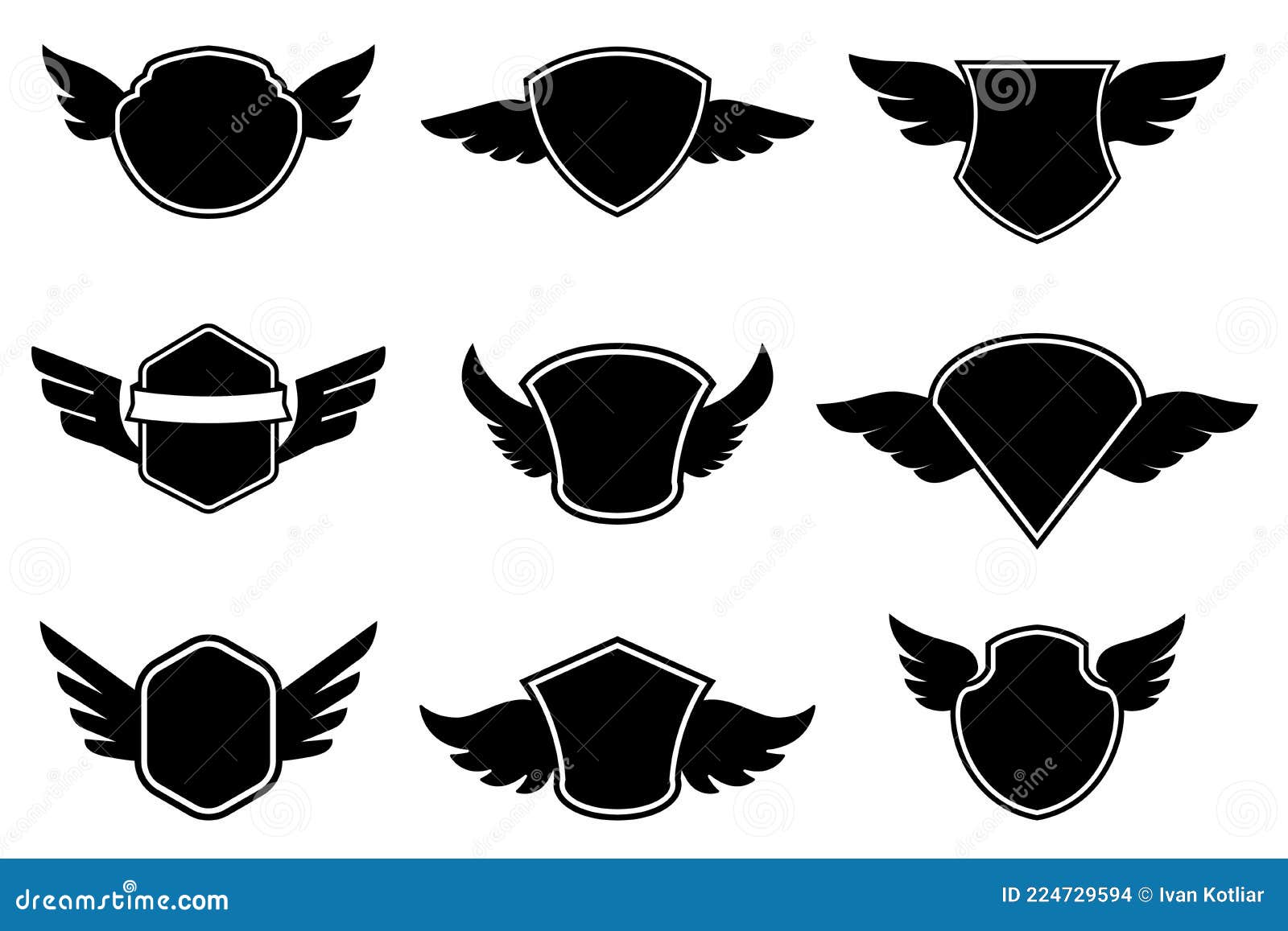 Set of the Empty Emblems with Wings. Design Element for Logo, Label ...