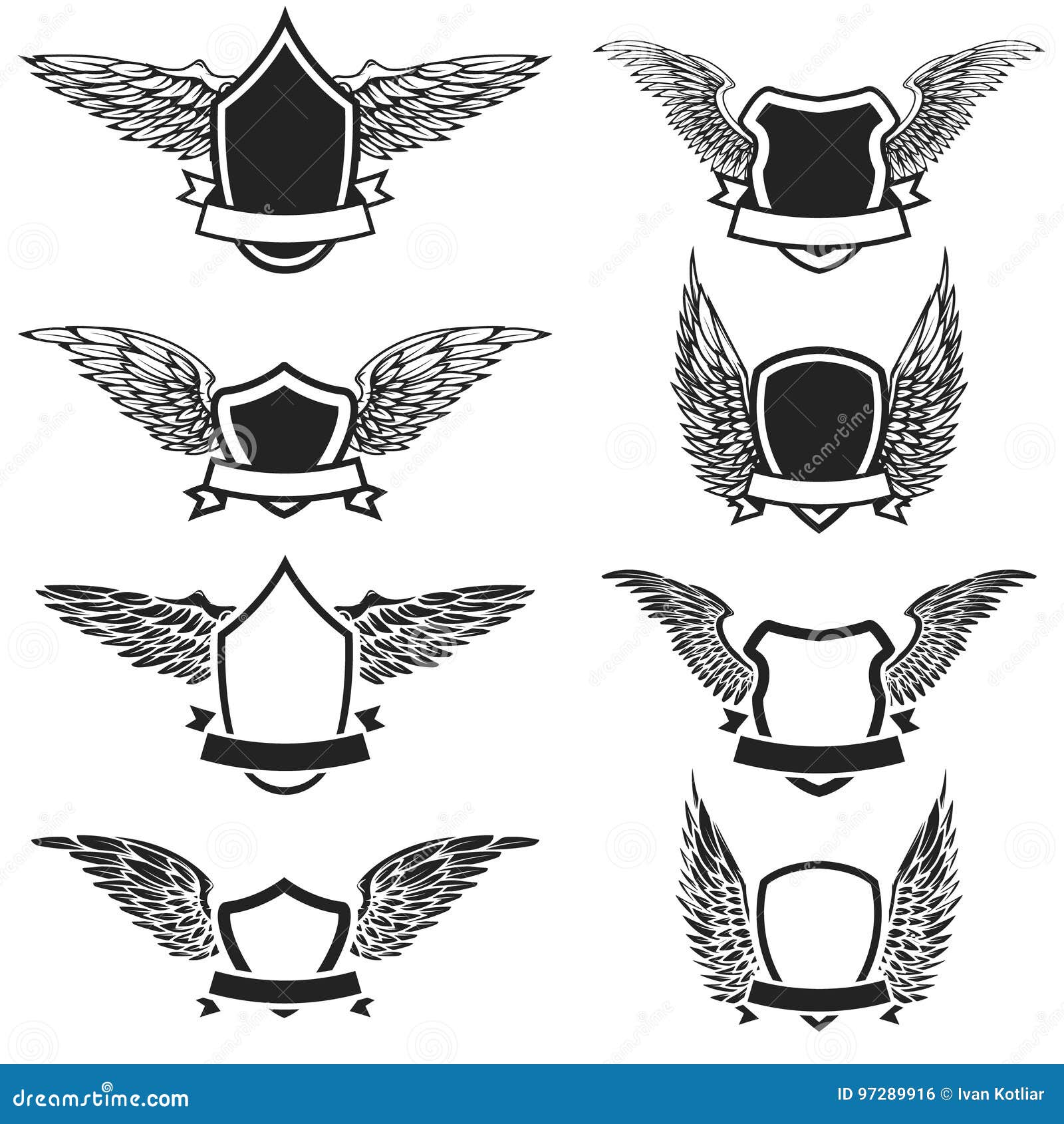 Set of the Empty Emblems with Wings. Design Elements for Logo, Stock ...