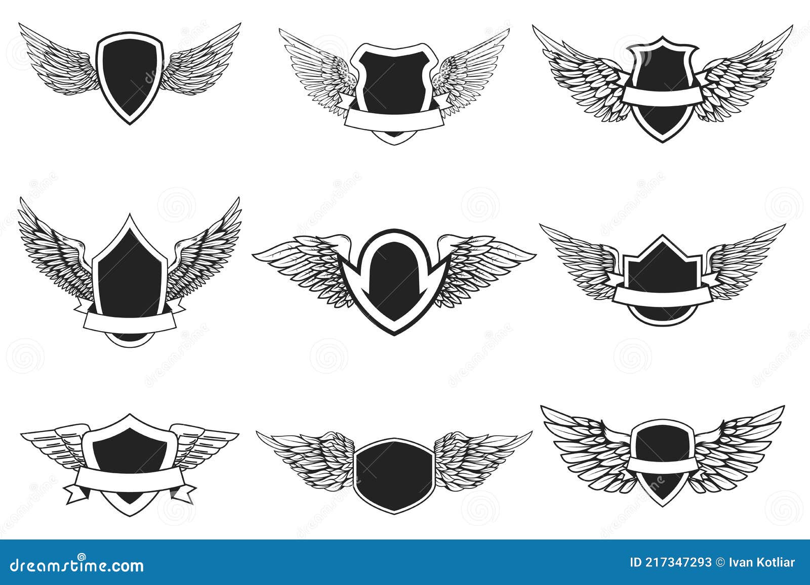 Set of Empty Emblems with Wings Isolated on White. Design Element for ...
