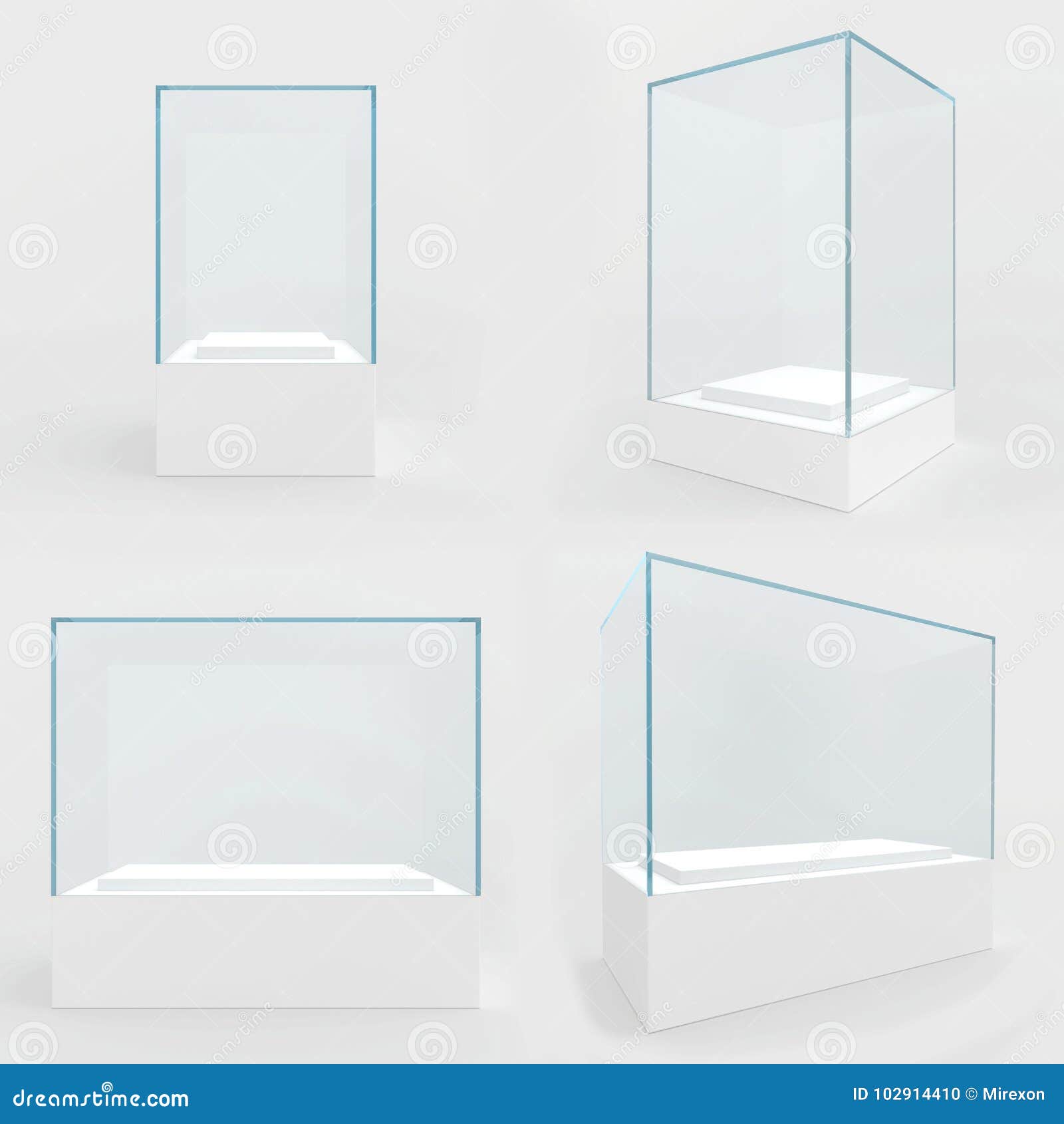 Set Empty Glass Showcase in Cube Form for Presentation on White ...