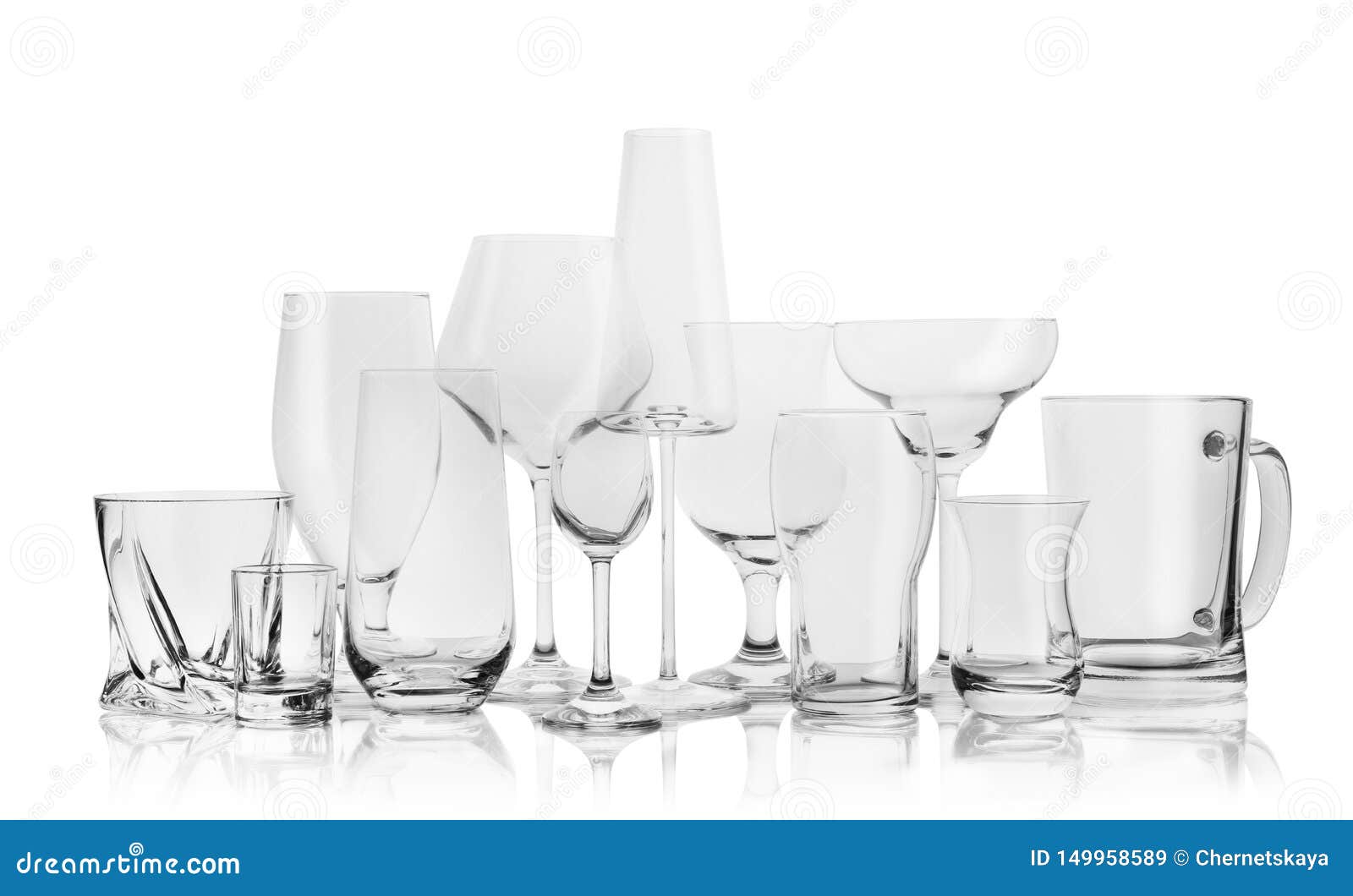 Set Of Empty Glasses For Different Drinks Stock Image Image Of Design Elegant 149958589
