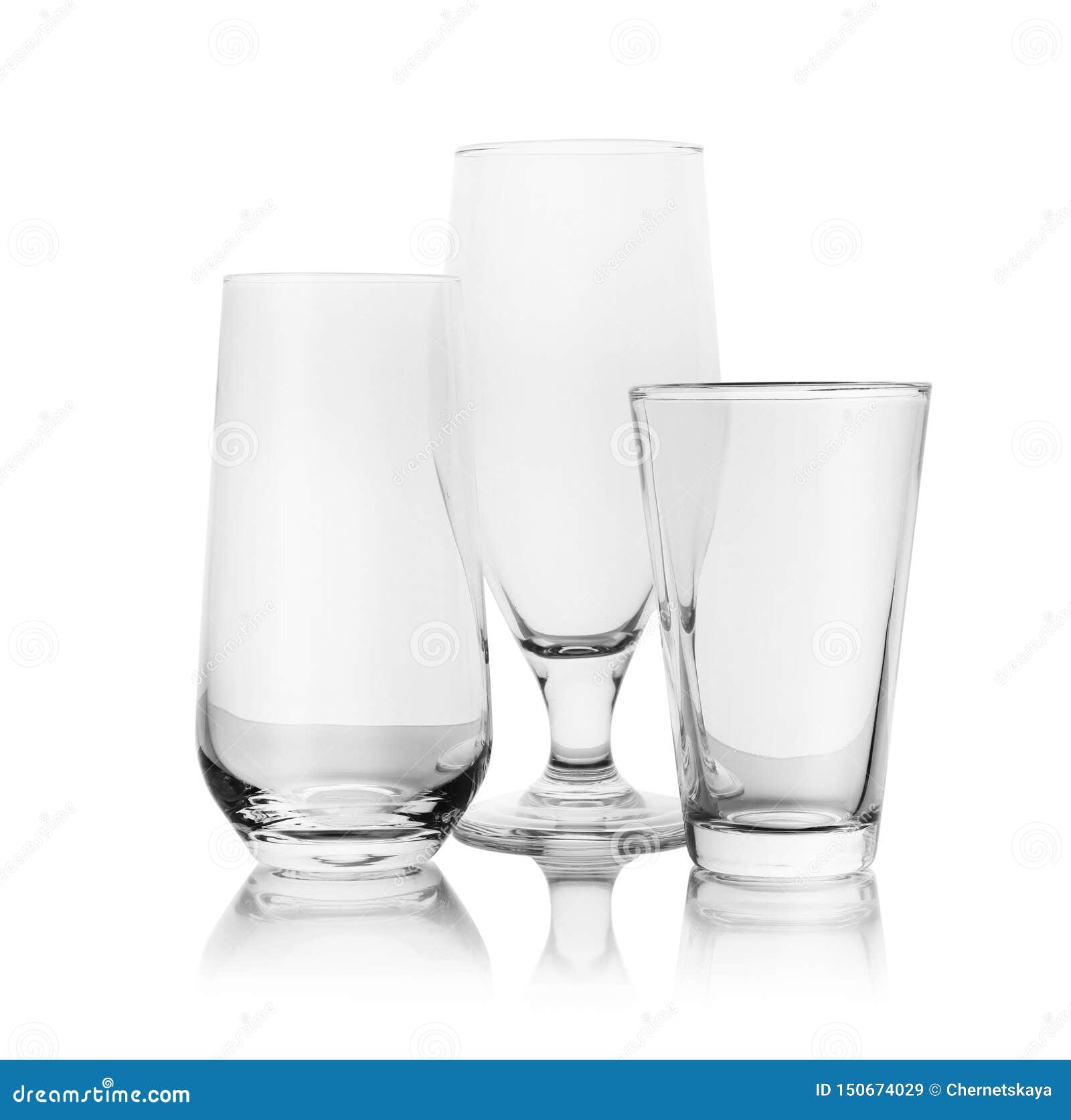 Set Of Empty Glasses For Different Drinks On White Stock Image Image Of Isolated Clear 150674029