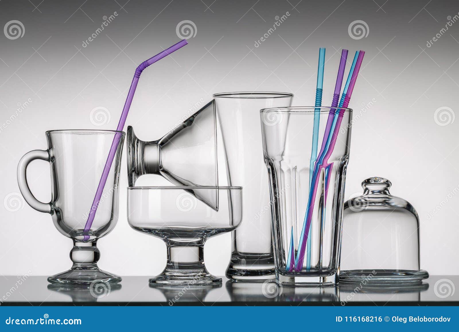 Various Dishes from Transparent Glass. Stock Photo - Image of ...