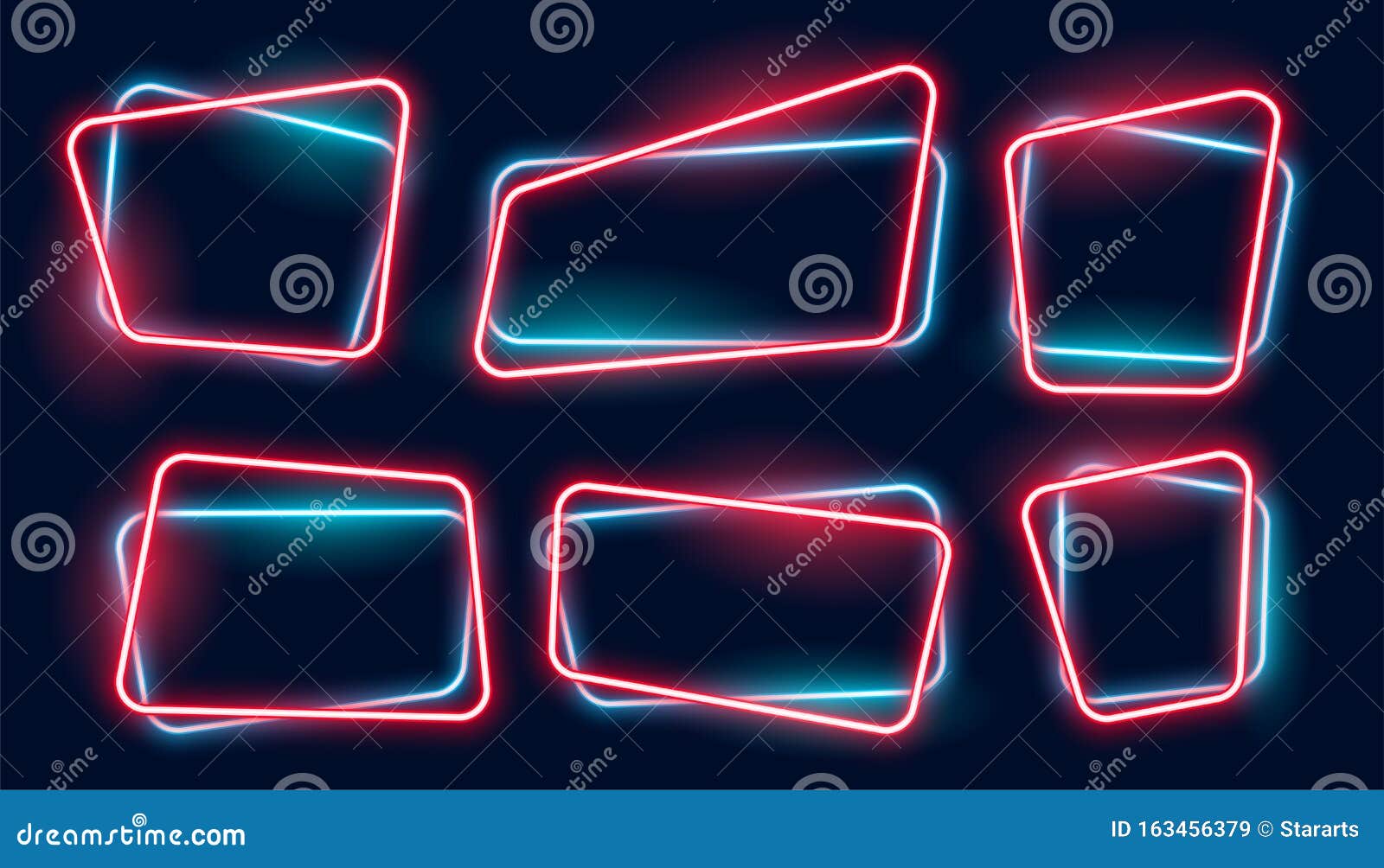 Neon Frames Vector Set On Black Transparent Background | CartoonDealer ...