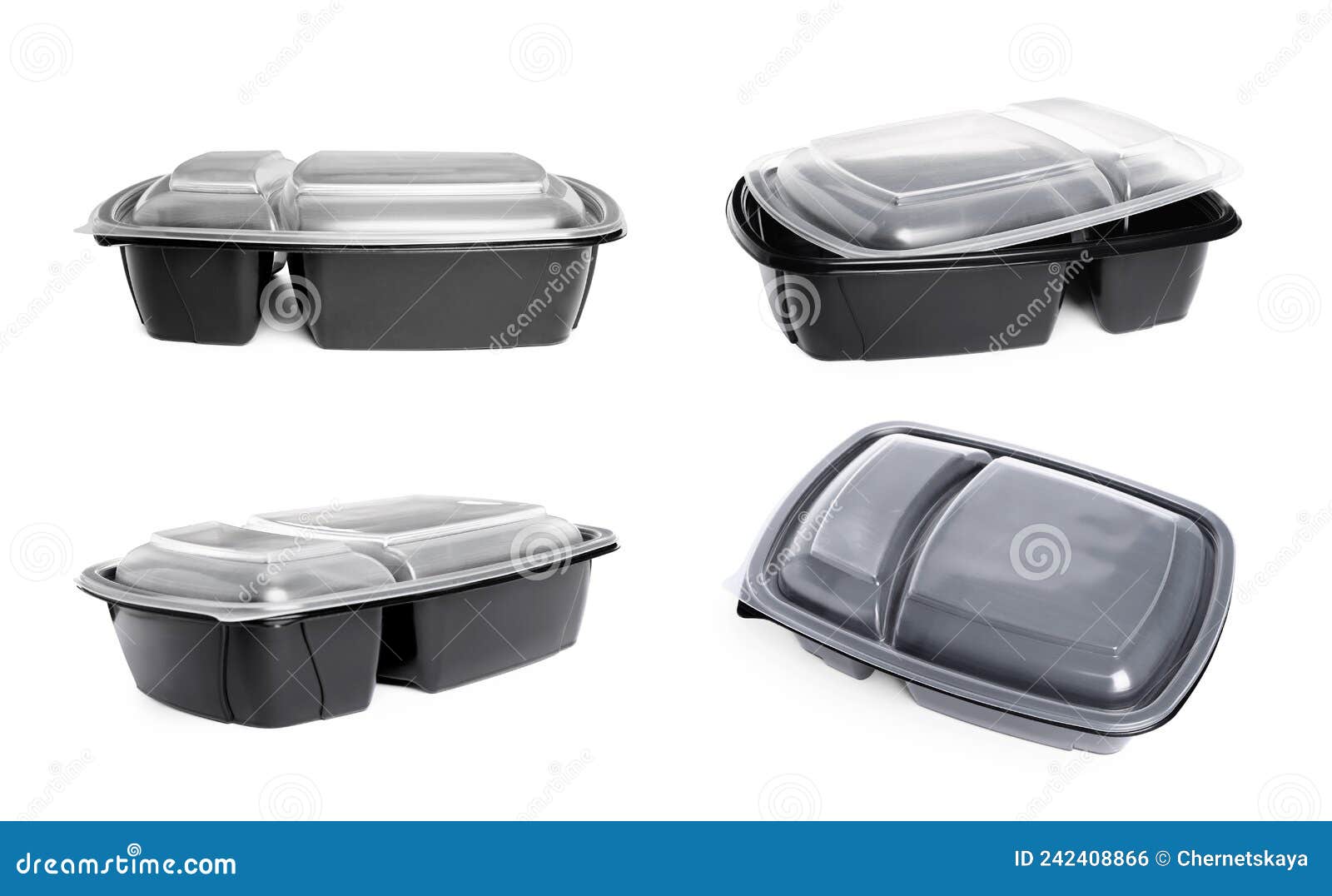 Set with Empty Lunch Containers for Food on White Background Stock ...