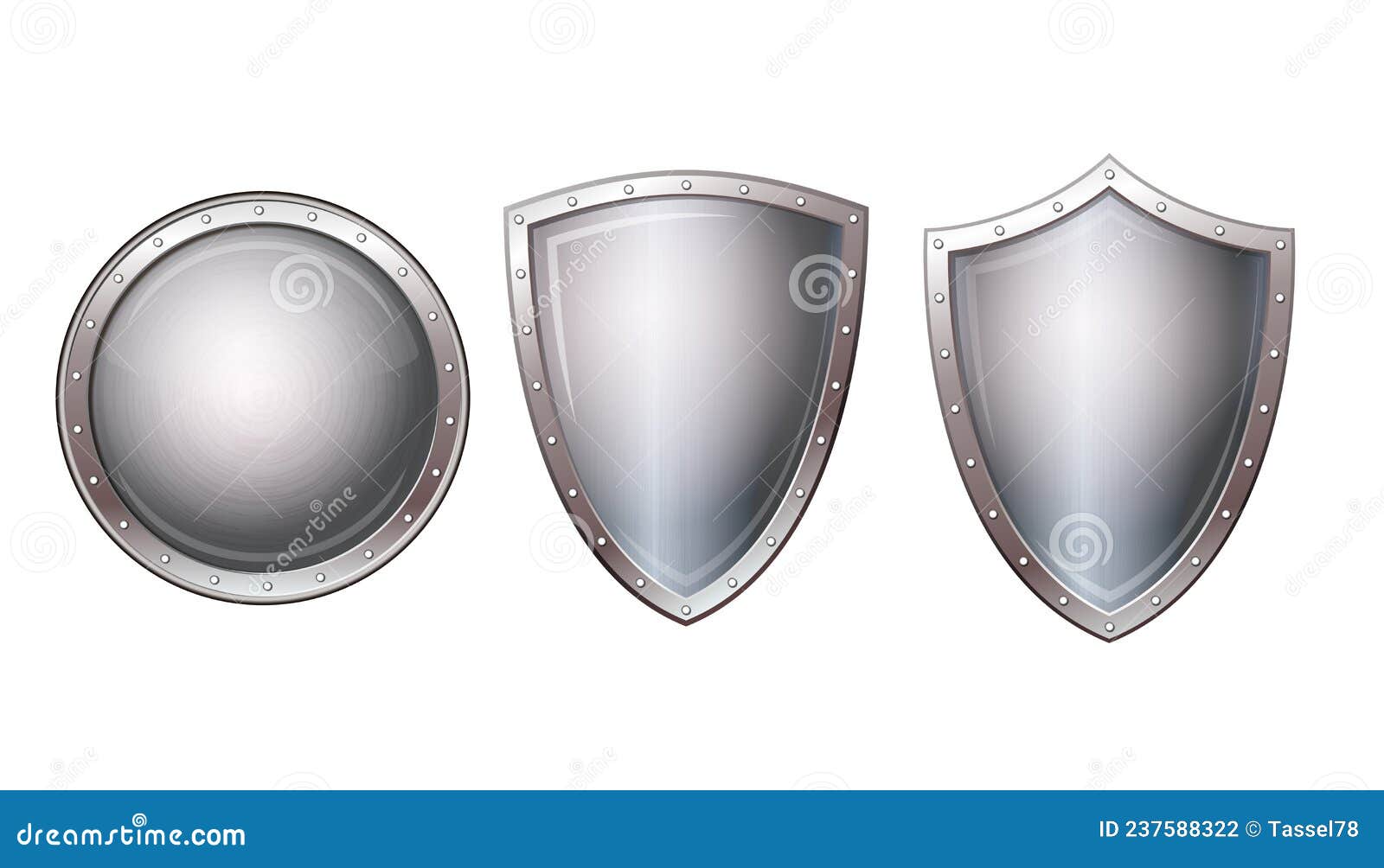 Set of Empty Metal Knight Shields. Realistic Vector Illustration Stock ...