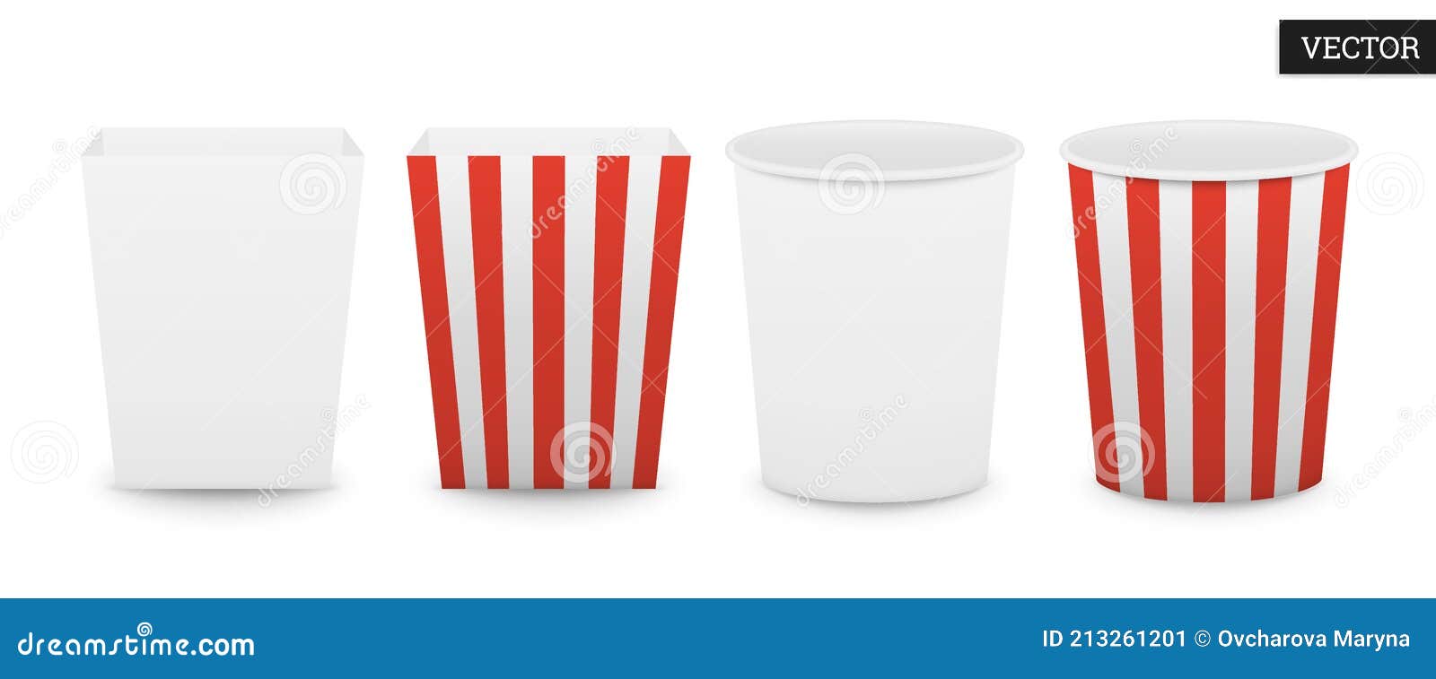 Set Of Empty Paper Popcorn Boxes Isolated On A White Background. Ð ...