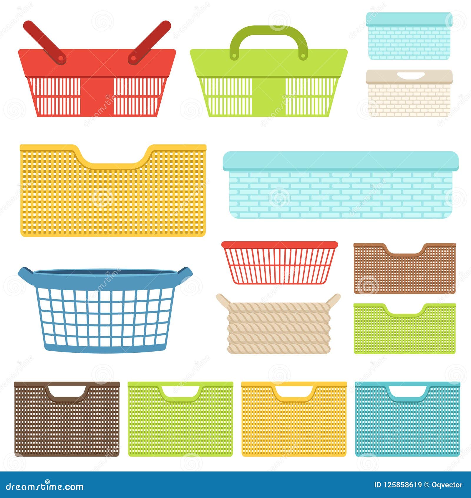 Plastic Laundry Basket Washing Dirty Clothes Wash Service Cartoon Flat ...